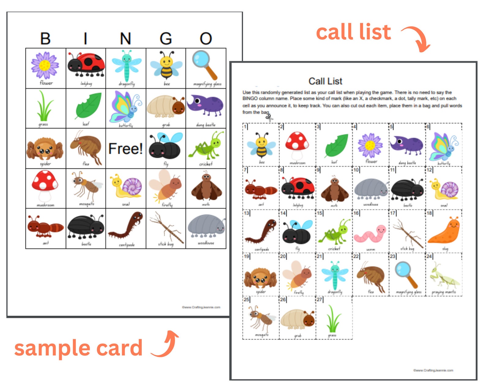 Bug Bingo Cards: Printable Bingo Cards, 50 Cards, Kids Game Activity ...