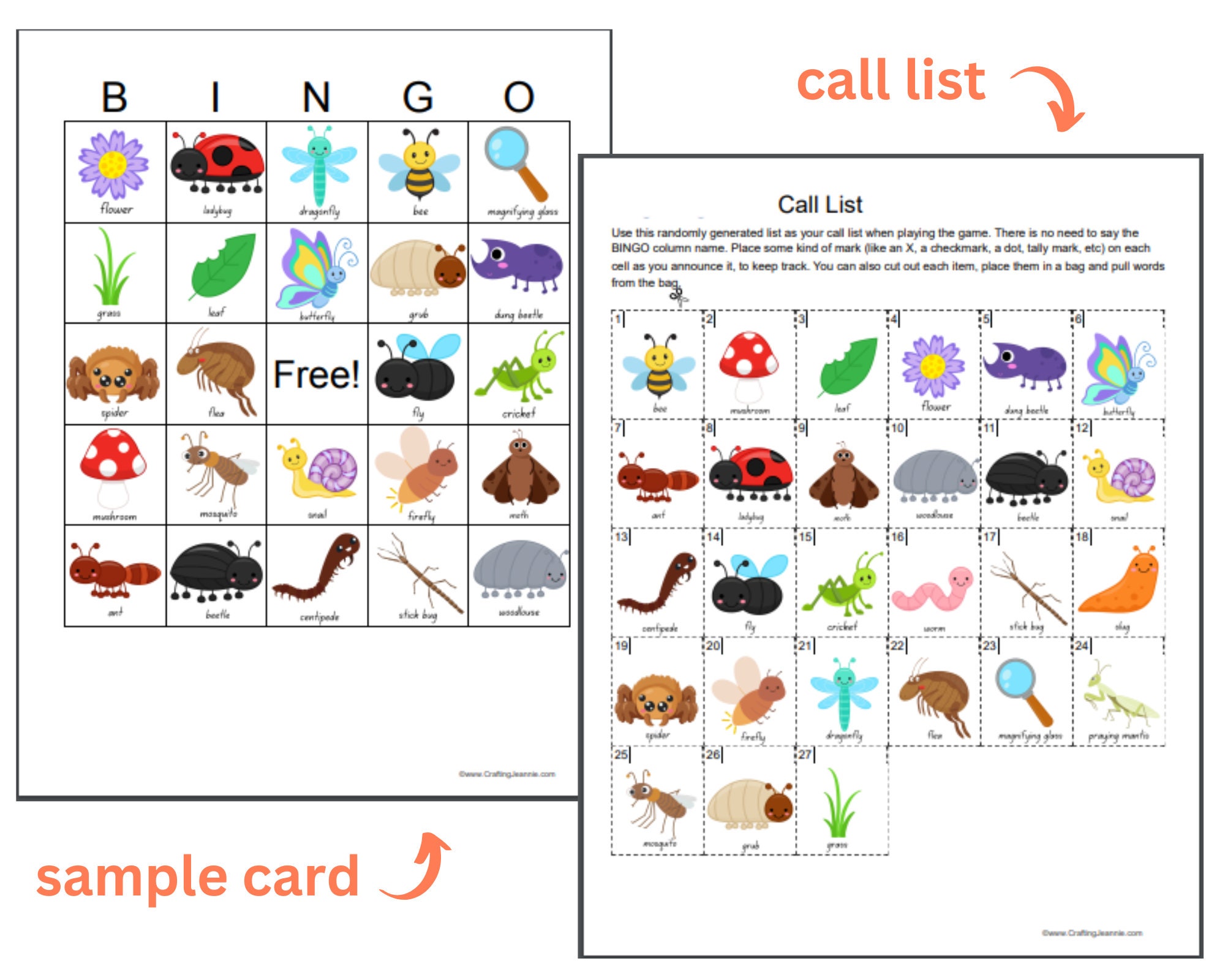 Bug Bingo Cards: Printable Bingo Cards, 50 Cards, Kids Game Activity ...