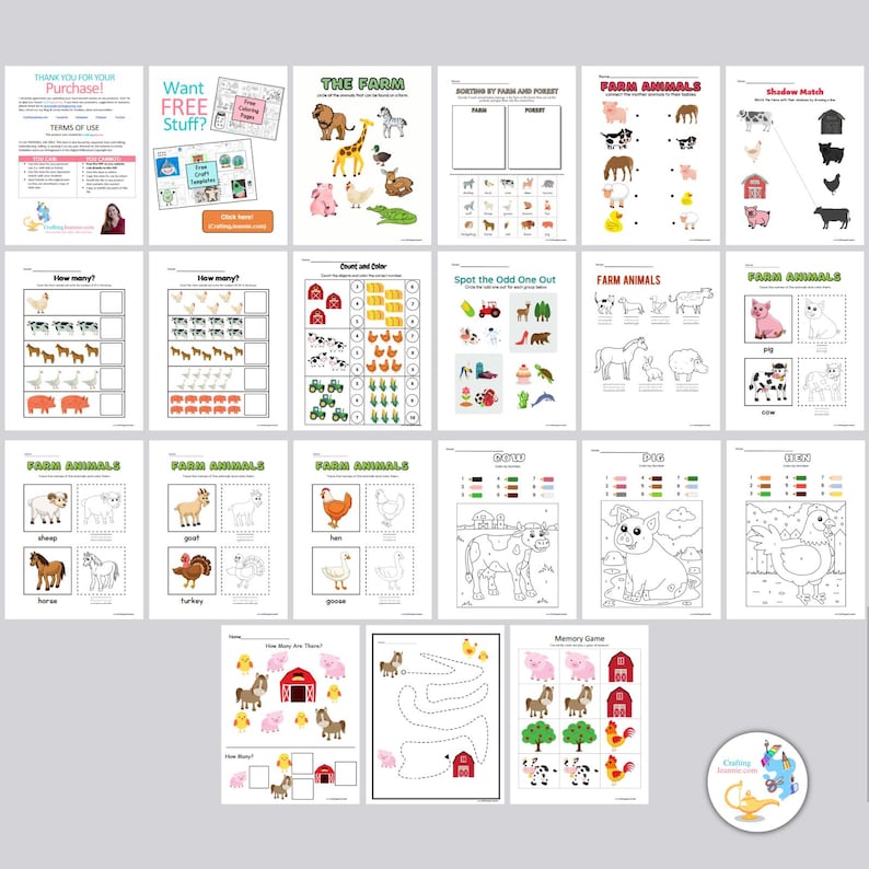 Printable Farm Worksheets for Preschoolers (pigs, Horses, Cows, Sheep ...