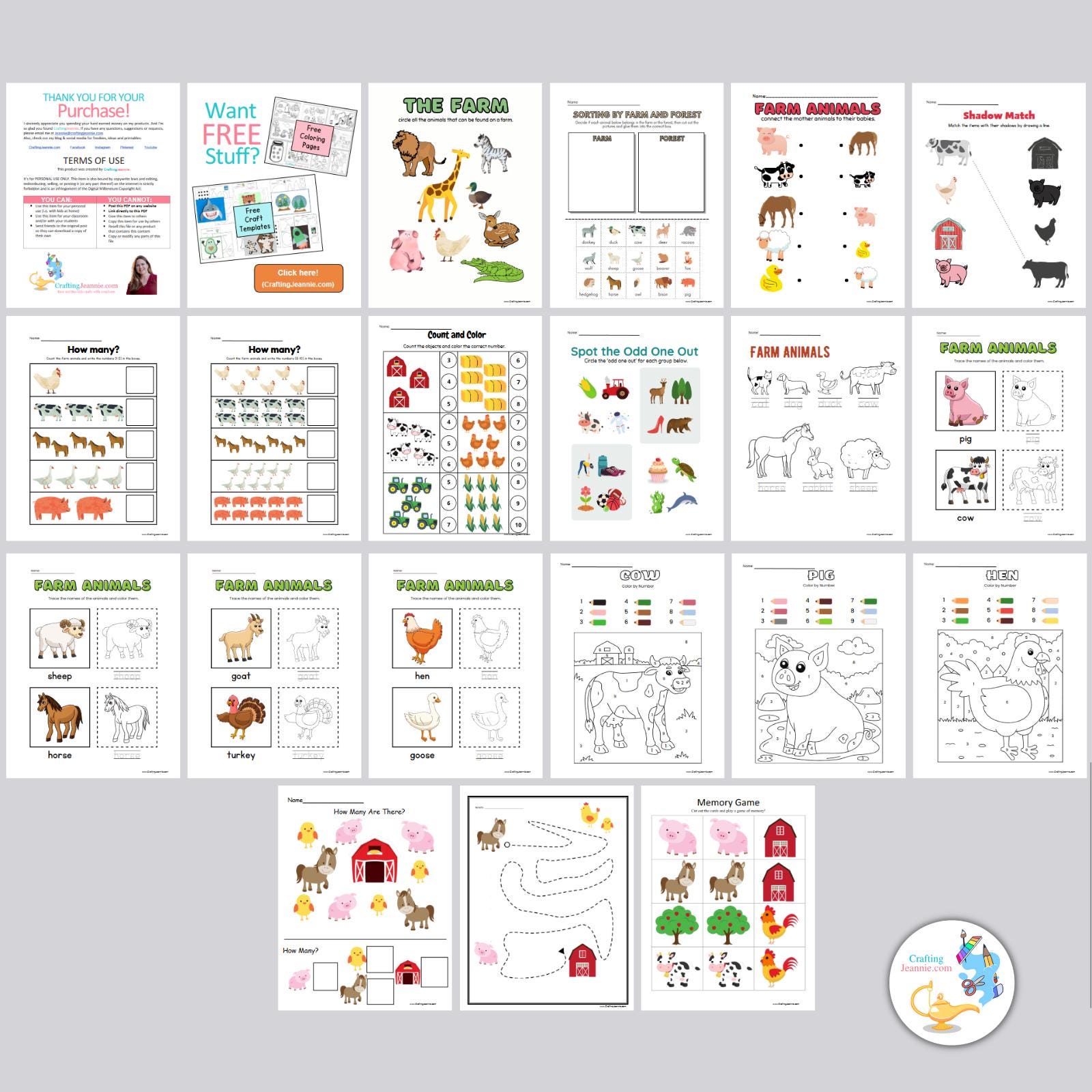 Printable Farm Worksheets for Preschoolers (pigs, Horses, Cows, Sheep ...