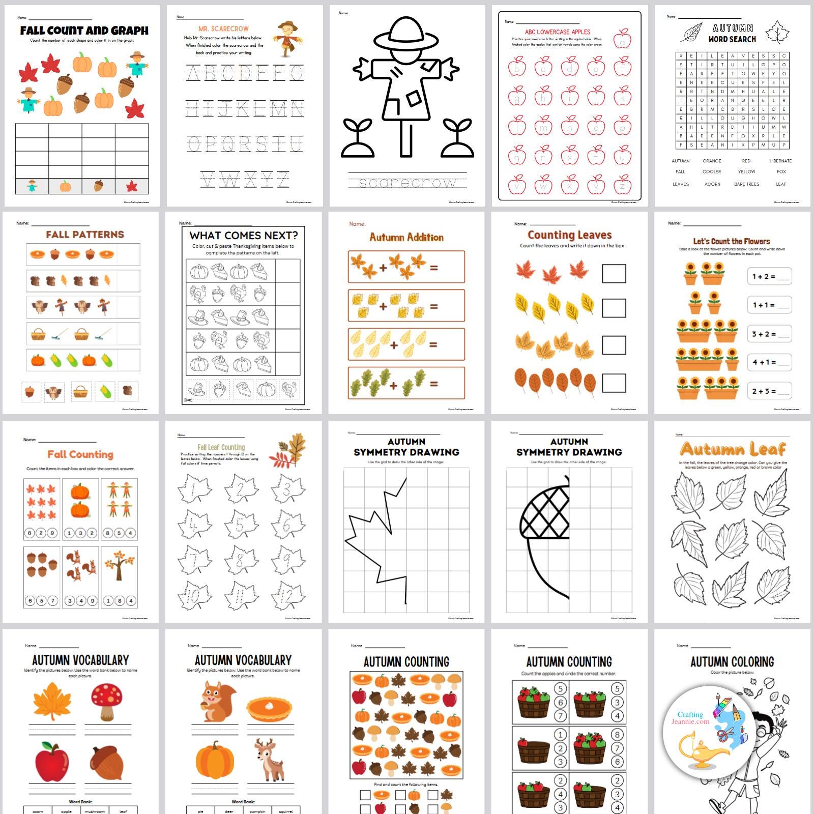 Fall Worksheets for Kids, Autumn Workbook for Preschoolers, Fall ...