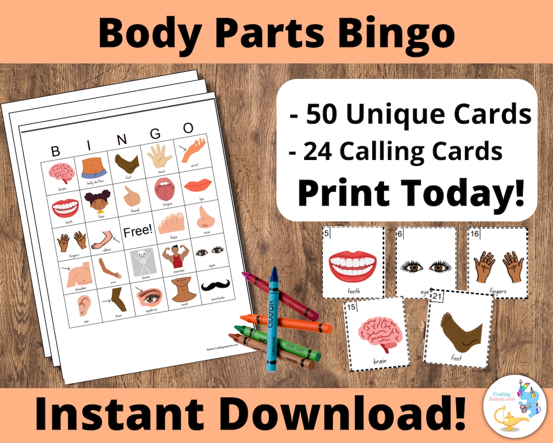 Body Parts Bingo Printable 50 Unique Body Bingo Cards DIY - Etsy