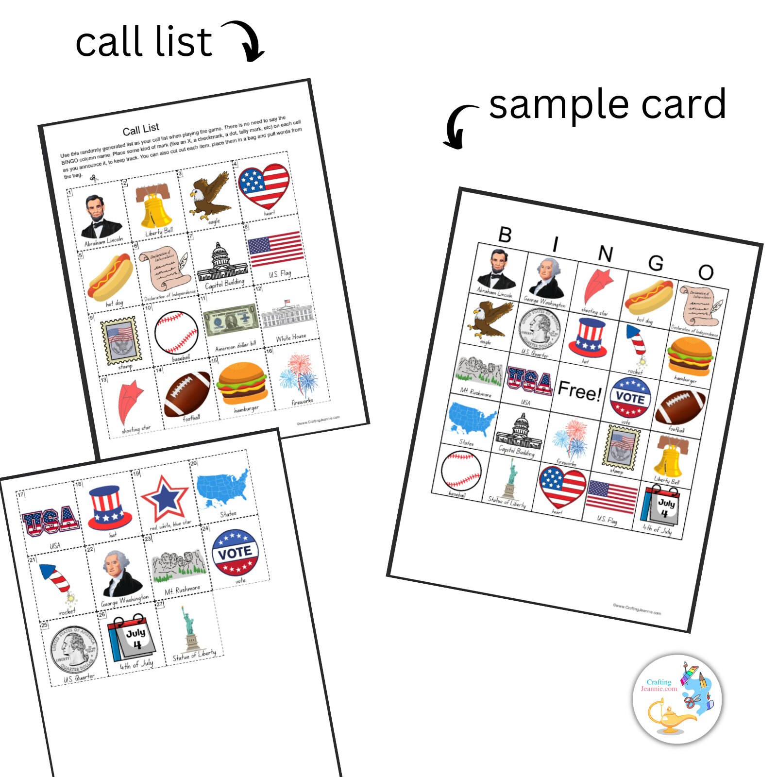 USA BINGO, Fourth of July Bingo, Printable Bingo, Patriotic Bingo ...