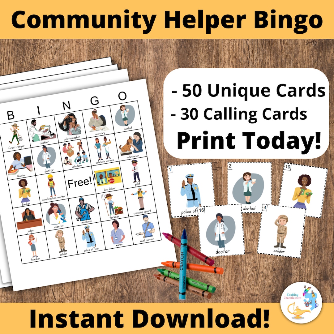 Community Helper Bingo Cards: Printable Bingo Cards, Colorful Bingo Set ...