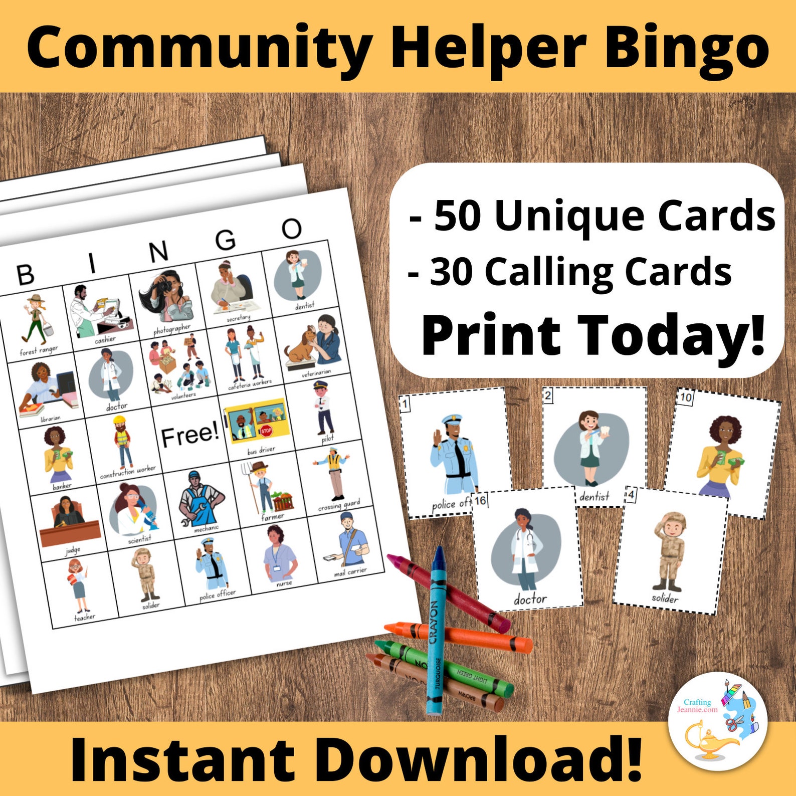 Community Helper Bingo Cards: Printable Bingo Cards, Colorful Bingo Set ...