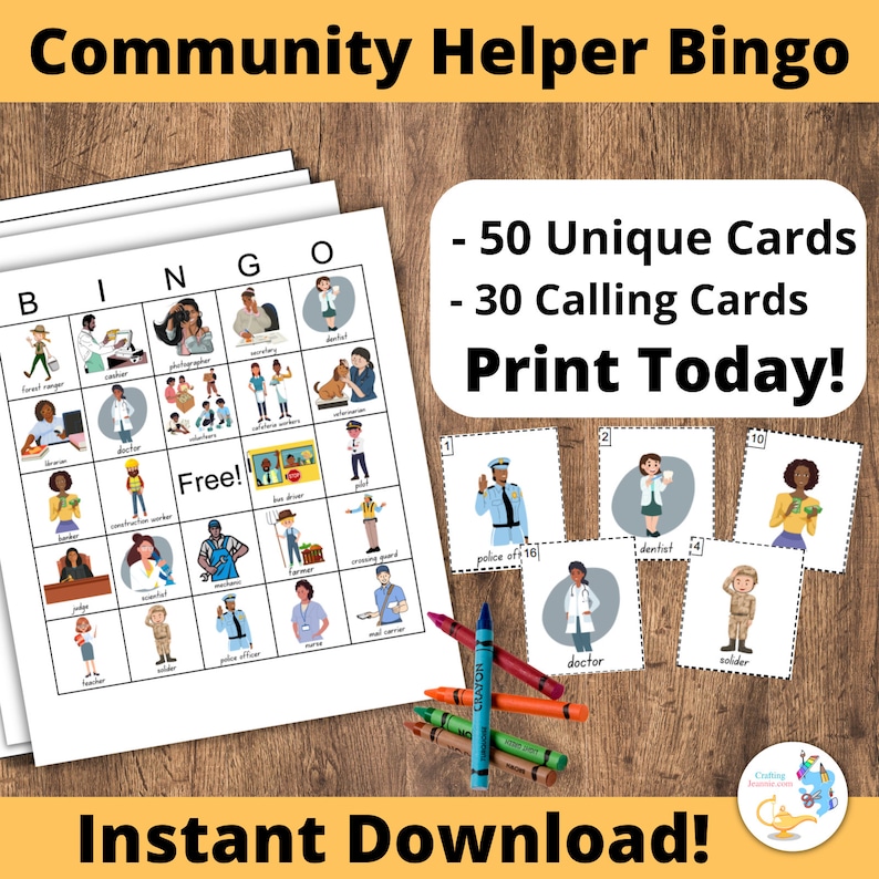 Community Helper Bingo Cards: Printable Bingo Cards, Colorful Bingo Set ...