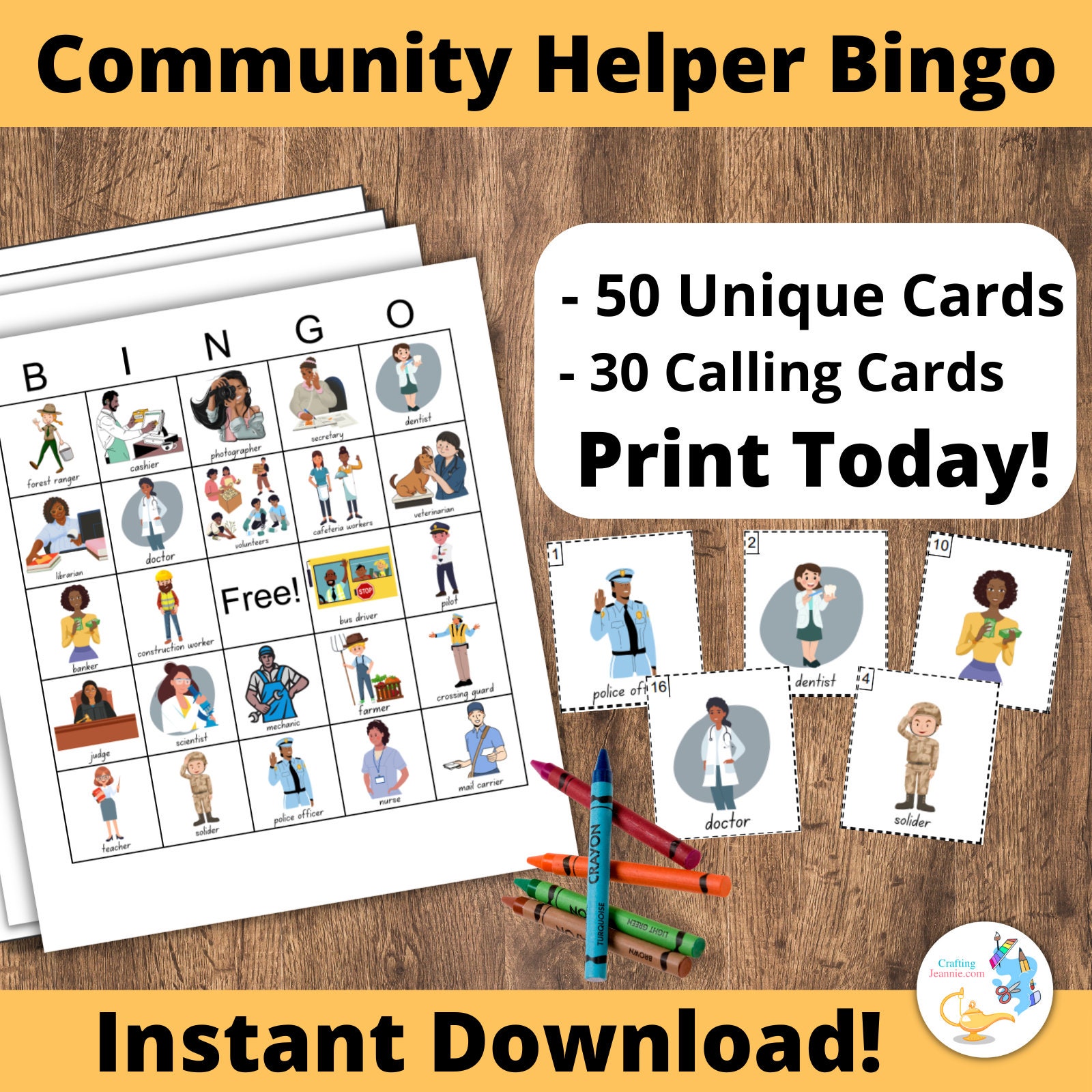 Community Helper Bingo Cards: Printable Bingo Cards, Colorful Bingo Set ...