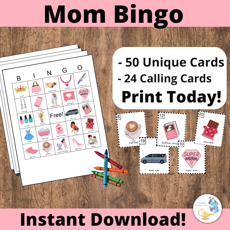Mother's Day Bingo Cards: 50 Printable Bingo Cards, Mom Bingo, Mother's ...