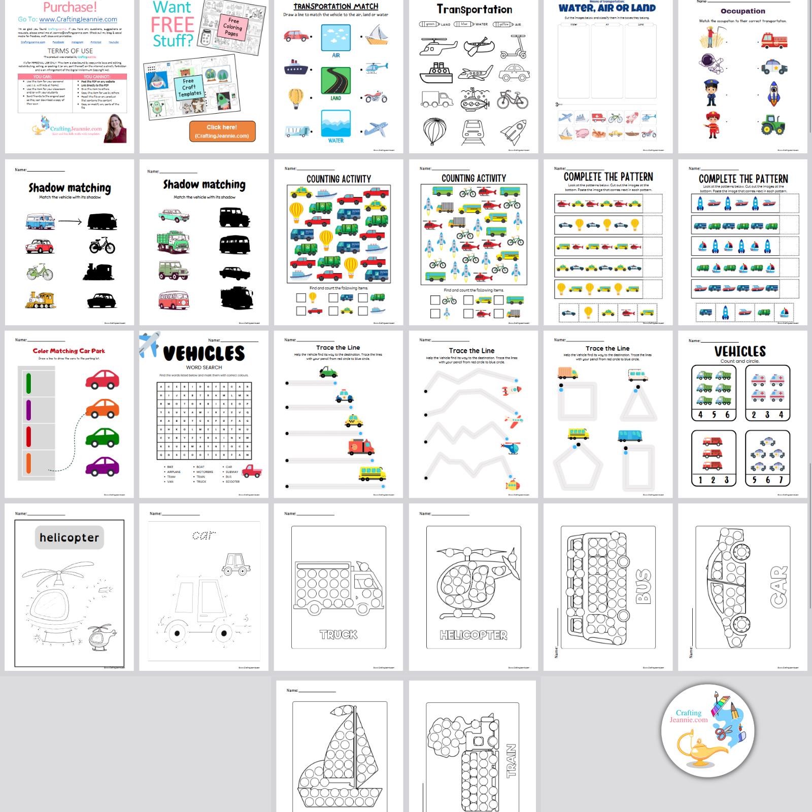 Printable Transportation Worksheets for Preschoolers, Kindergarteners ...