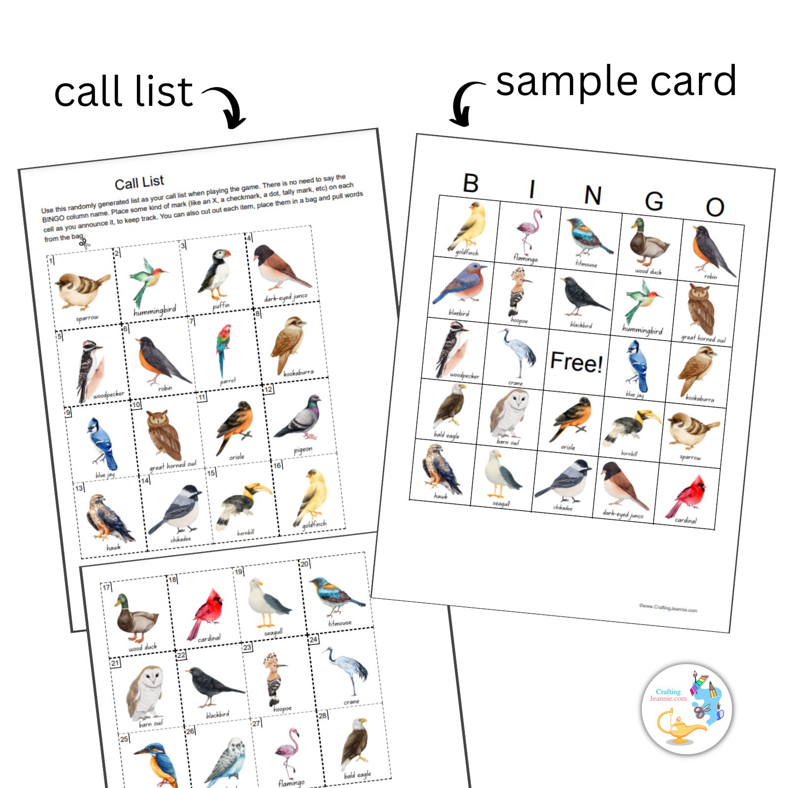 Bird Bingo Cards: Printable Bingo Cards, Colorful Bingo Set, 50 Cards ...