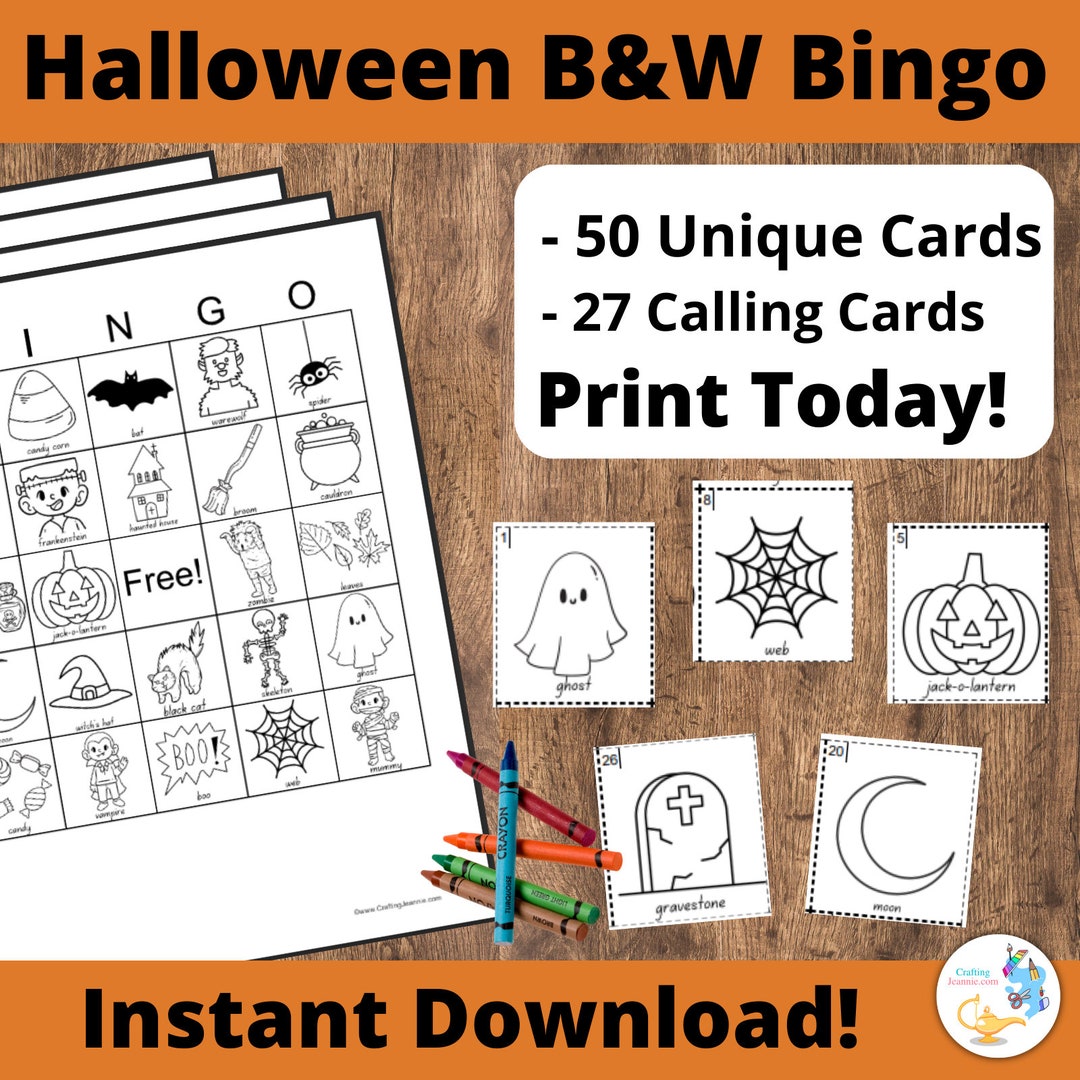 Halloween Black and White BINGO, Printable Activities, Halloween Party ...