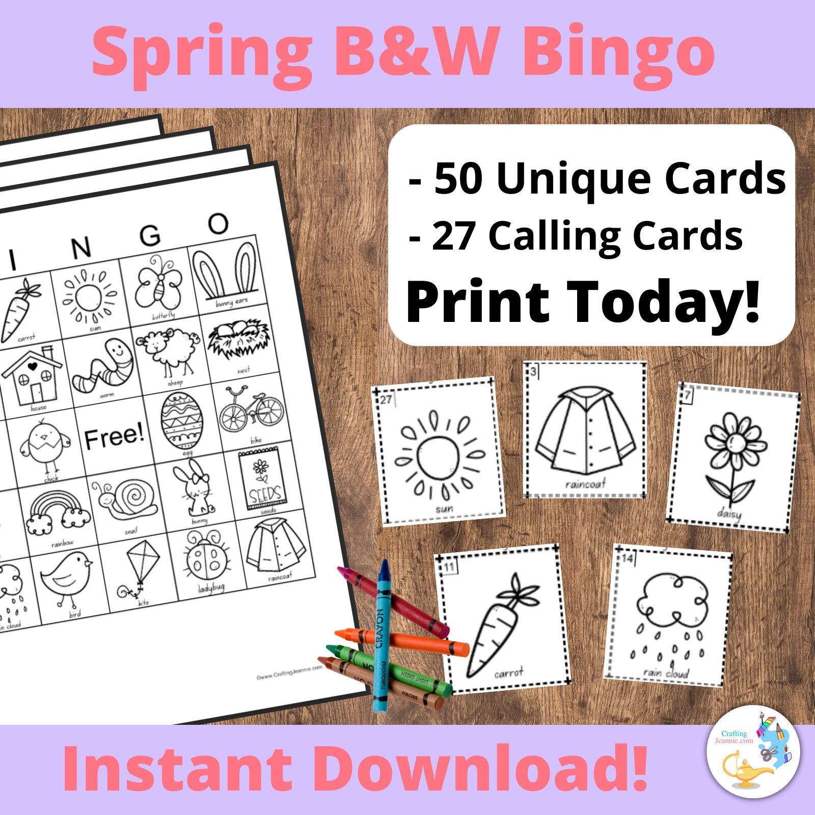 Black and White Spring Bingo Printable 50 Unique Bingo Cards Perfect ...