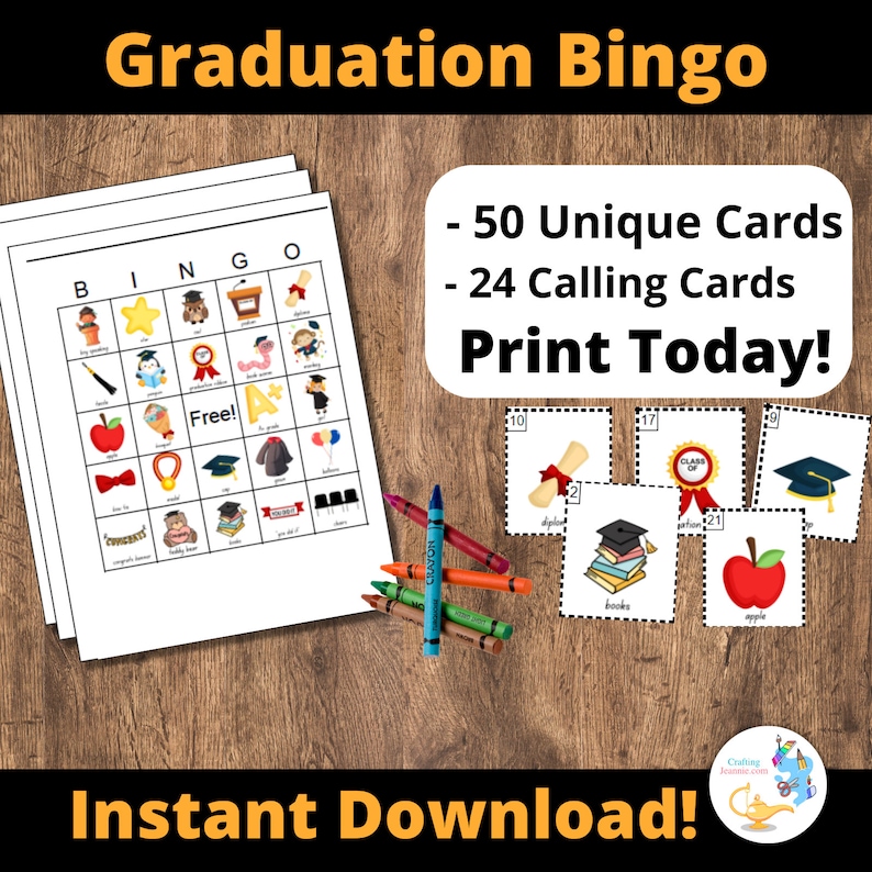 Graduation Bingo Cards: Printable Bingo Cards, 50 Cards, Kids Game ...