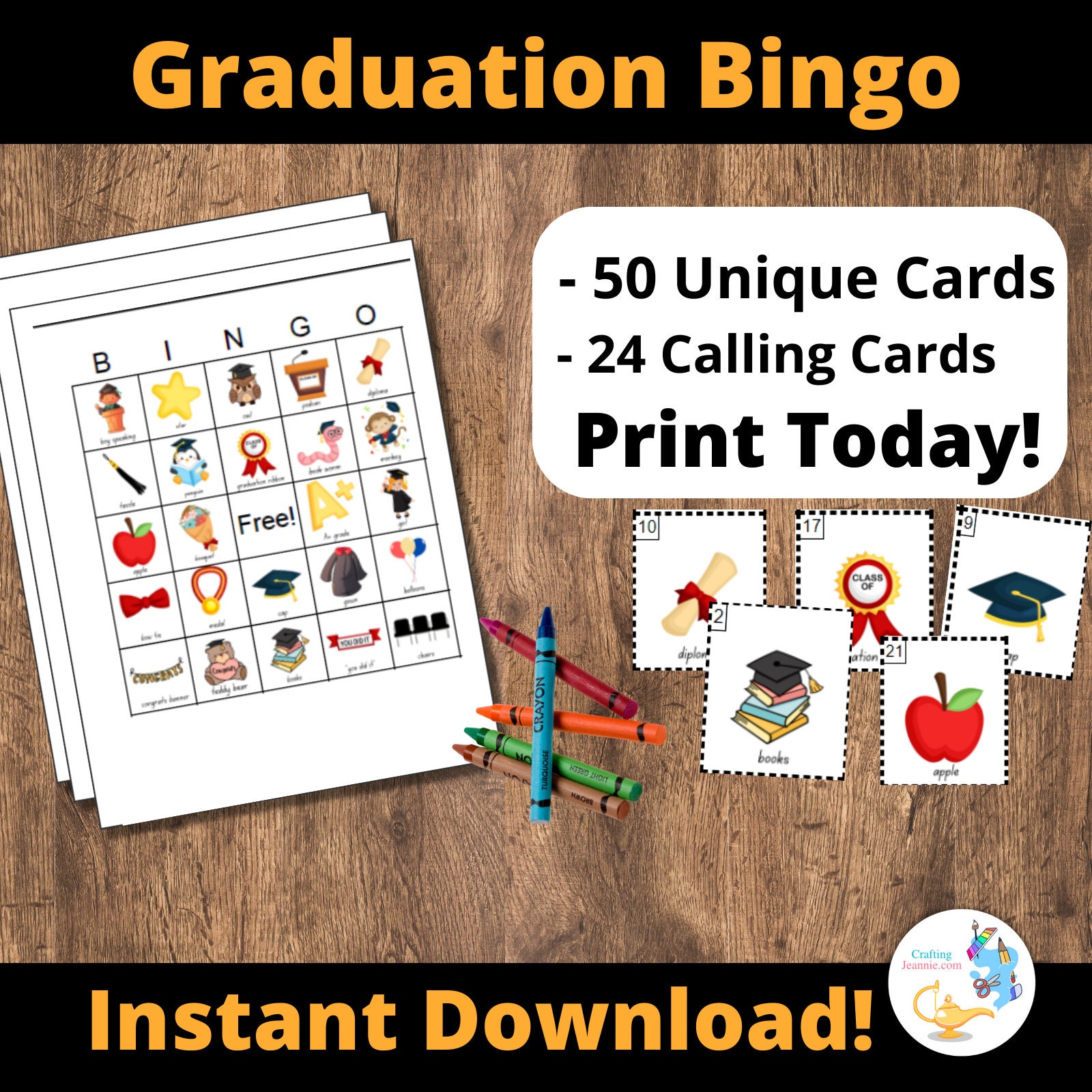 Graduation Bingo Cards: Printable Bingo Cards, 50 Cards, Kids Game ...