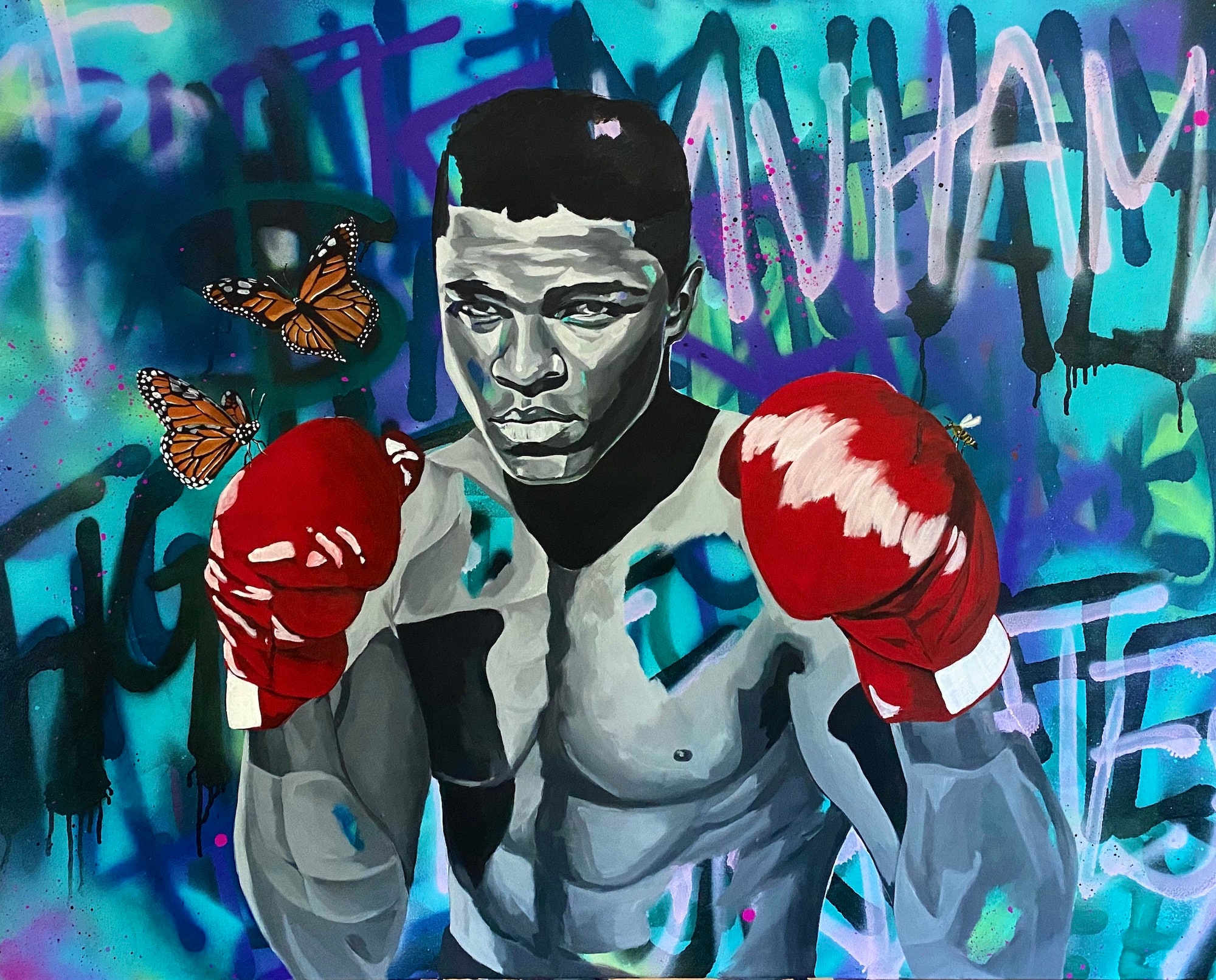 Muhammad Ali Fine Art Print Colorful Spray Paint Background With Black ...