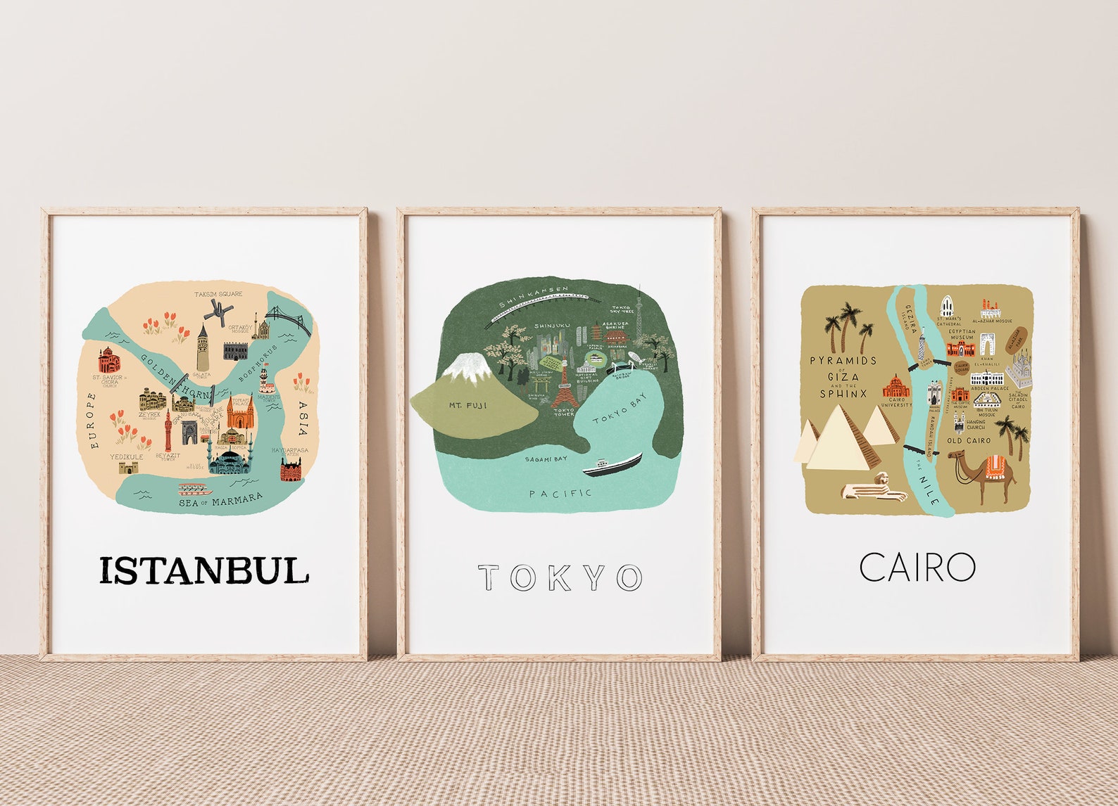 Set of 12 City Map Prints - Hand-drawn Wall Art Collection - Travel ...