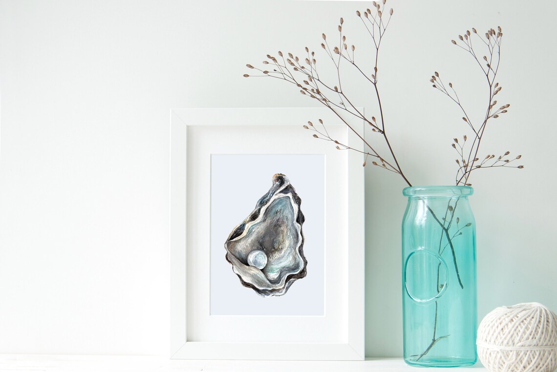 Pearl Print Oyster Shell Art Oyster Watercolor Print Pearl - Etsy