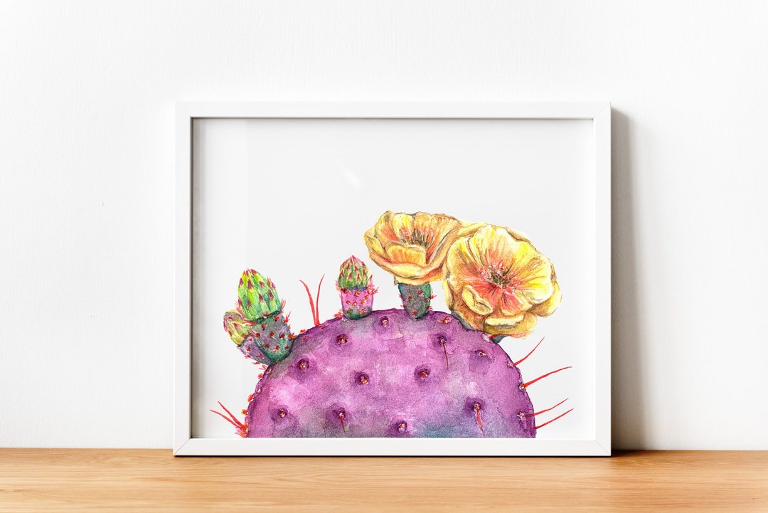 Prickly Pear Cactus Watercolor Art Print - Desert Botanical Wall Art ...