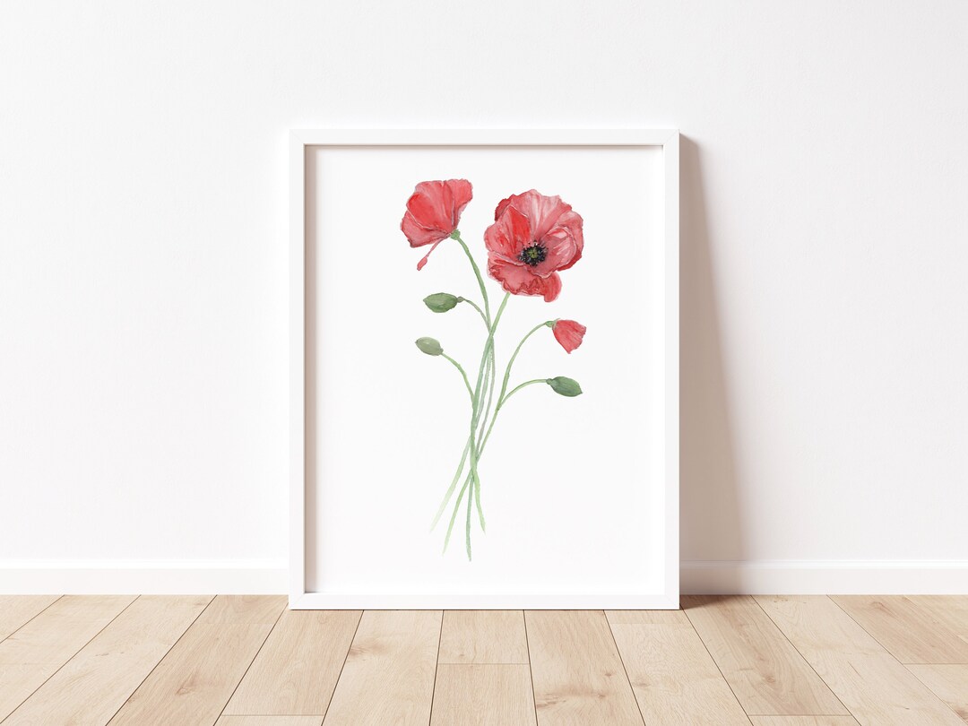 Poppy Art Print, Floral Wall Art, Botanical Wall Art, Red Poppy Art ...