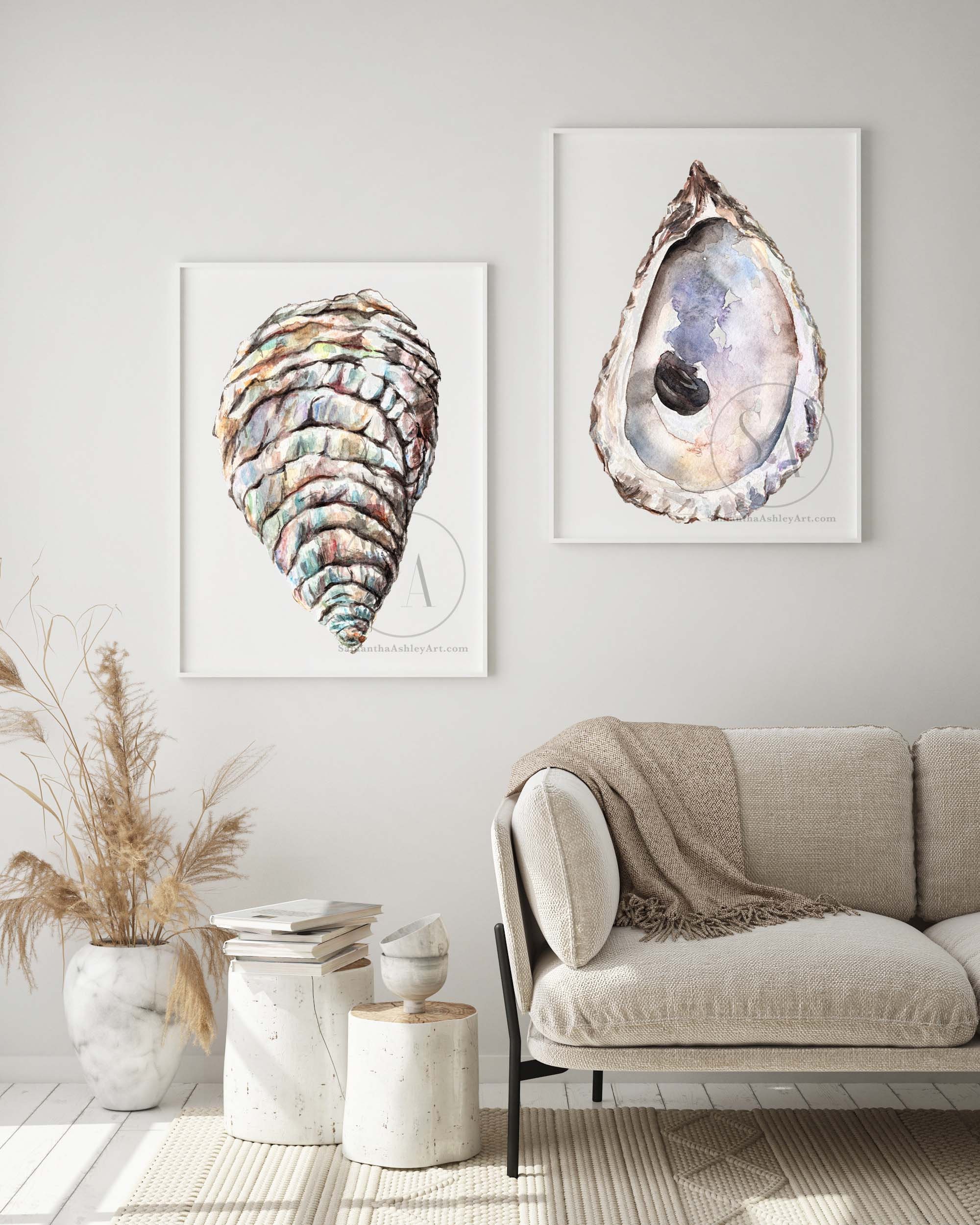 Oyster Shell Watercolor Painting 2-piece Set | Etsy