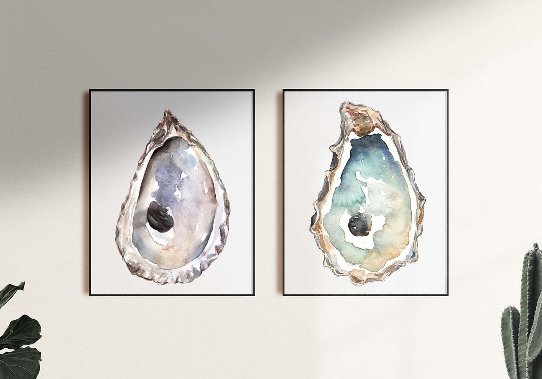 Oyster Art Prints, Oyster Wall Art, Oyster Shell Art Prints, Set of 2 ...