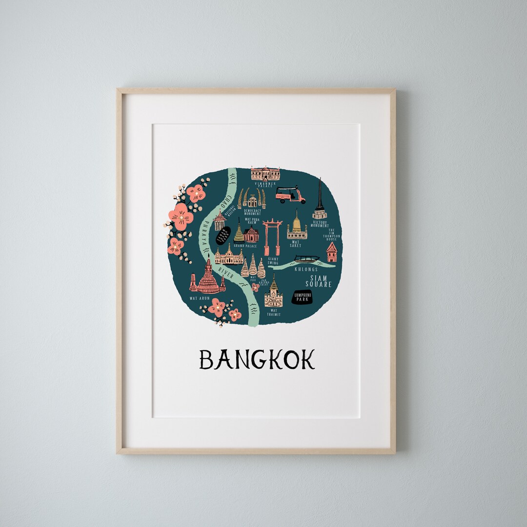 Bangkok Map Print - City Wall Art - Unique Home Decor Gift - Etsy