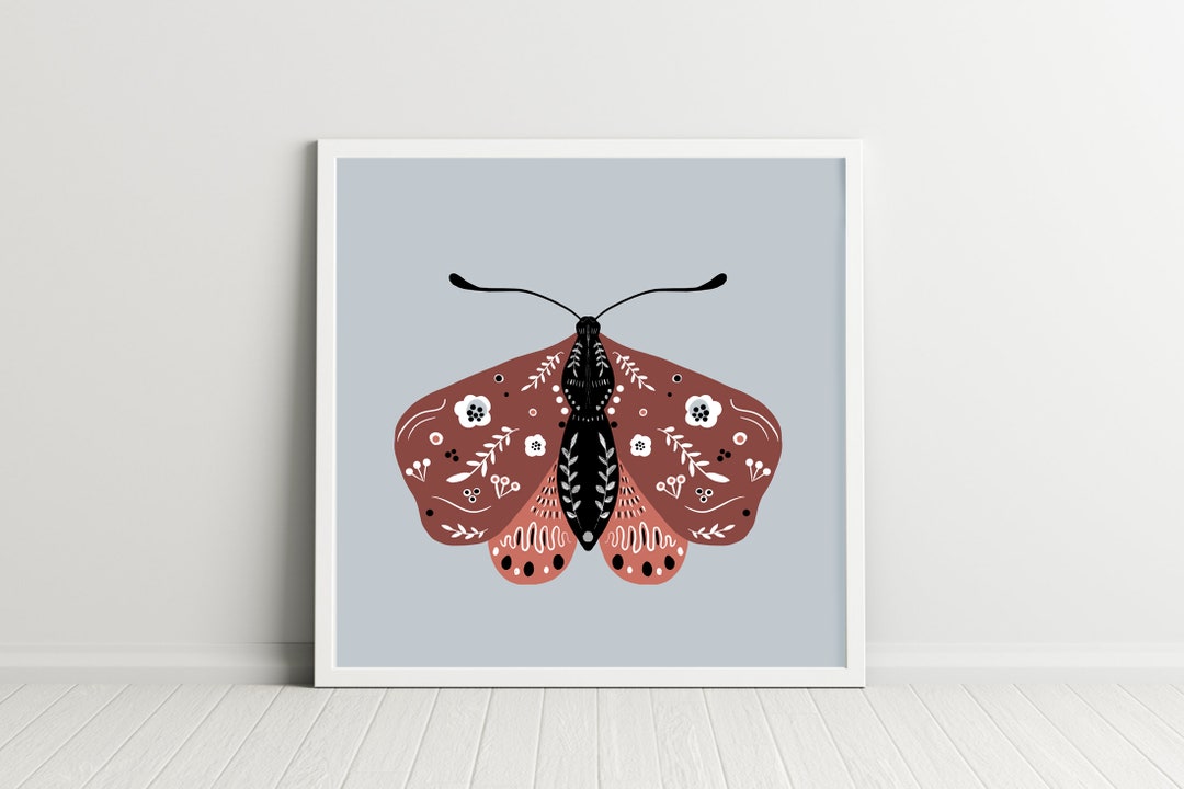 Boho Moth Art Print: Minimalist Insect Wall Decor - Etsy