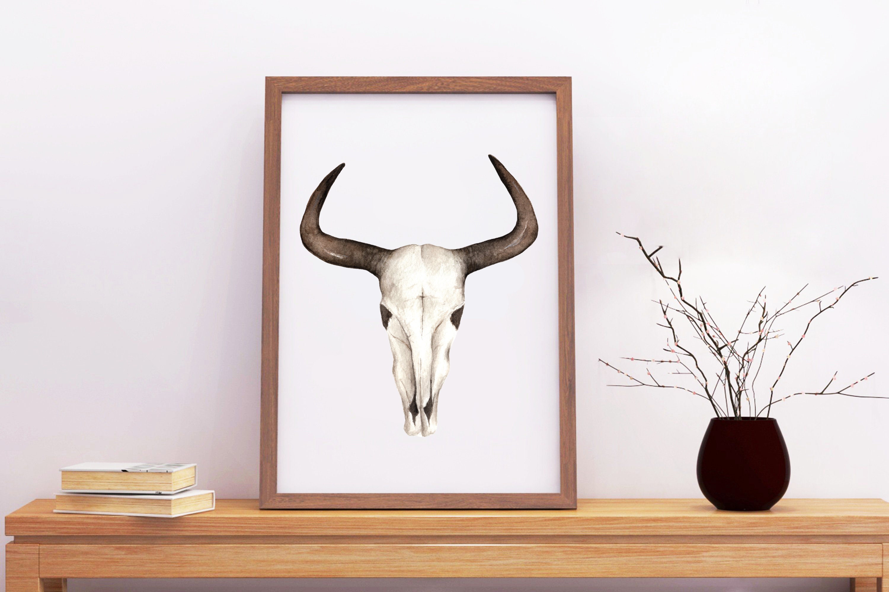 Cow Skull Print, Longhorn Skull Print, Cow Skull Wall Art, Southwestern ...