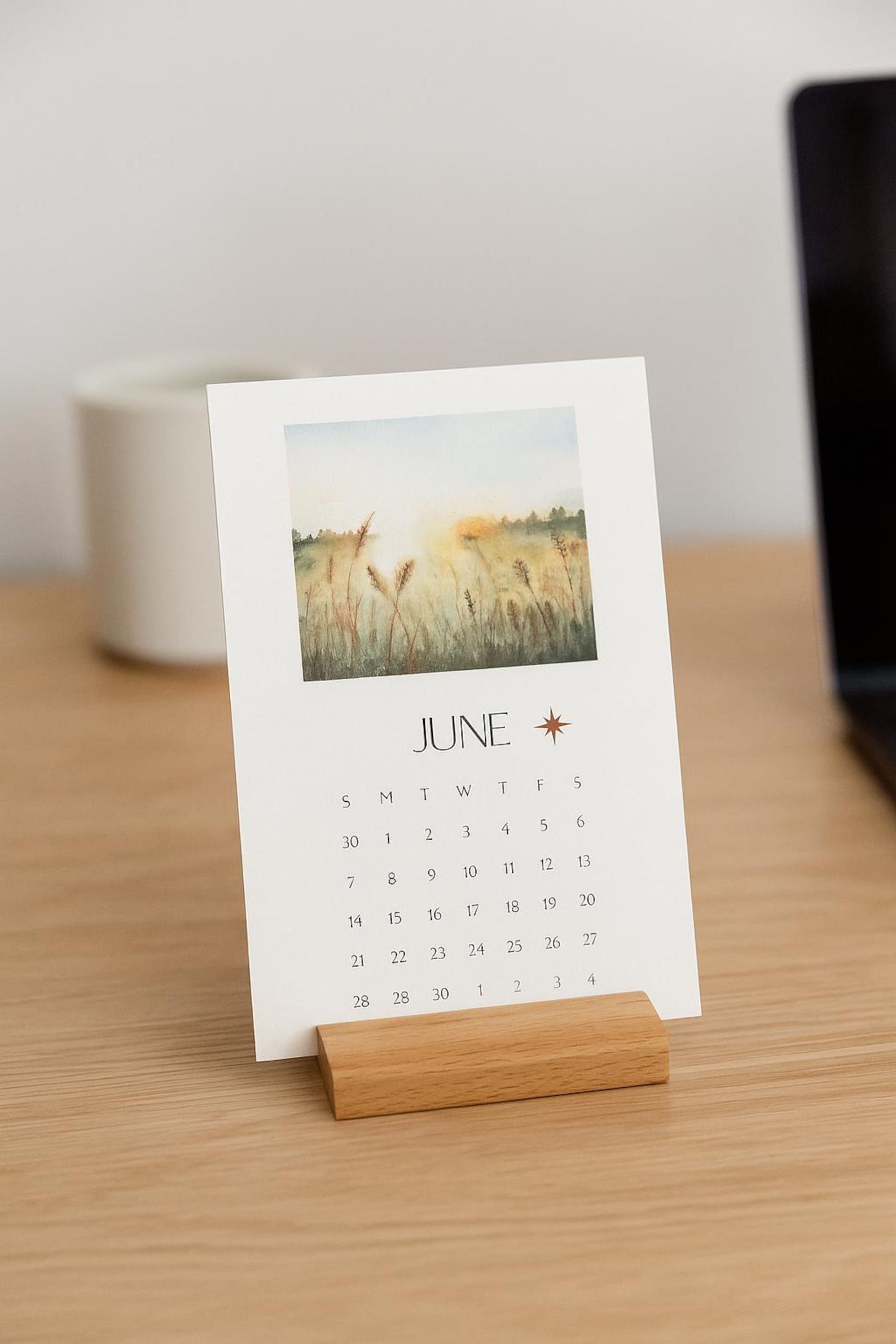 2026 - Monthly Desk Calendar With Wood Stand, Watercolor Office Decor ...