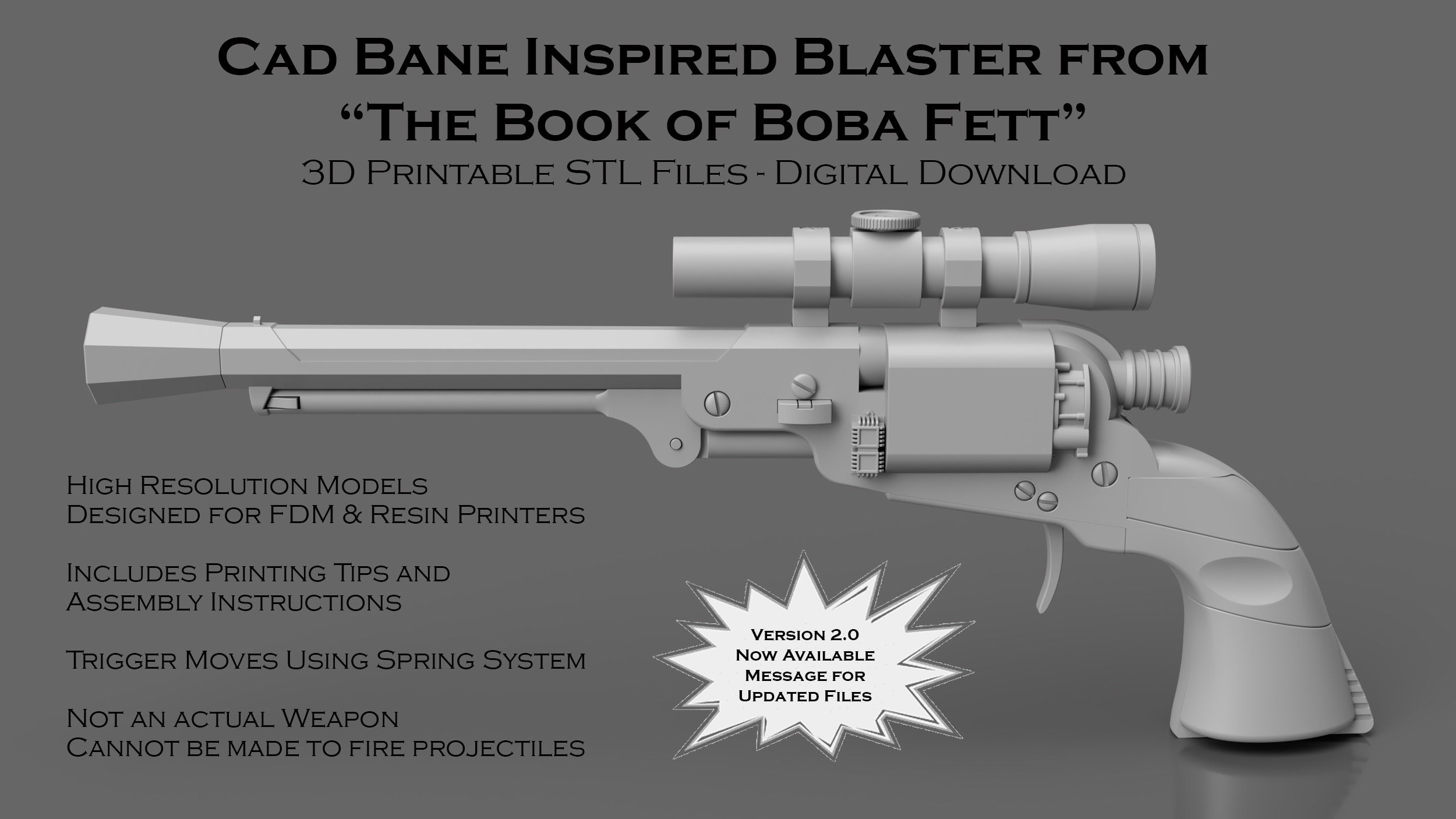 Cad Bane Inspired Blaster Book of Boba Fett STL 3D Model for - Etsy ...