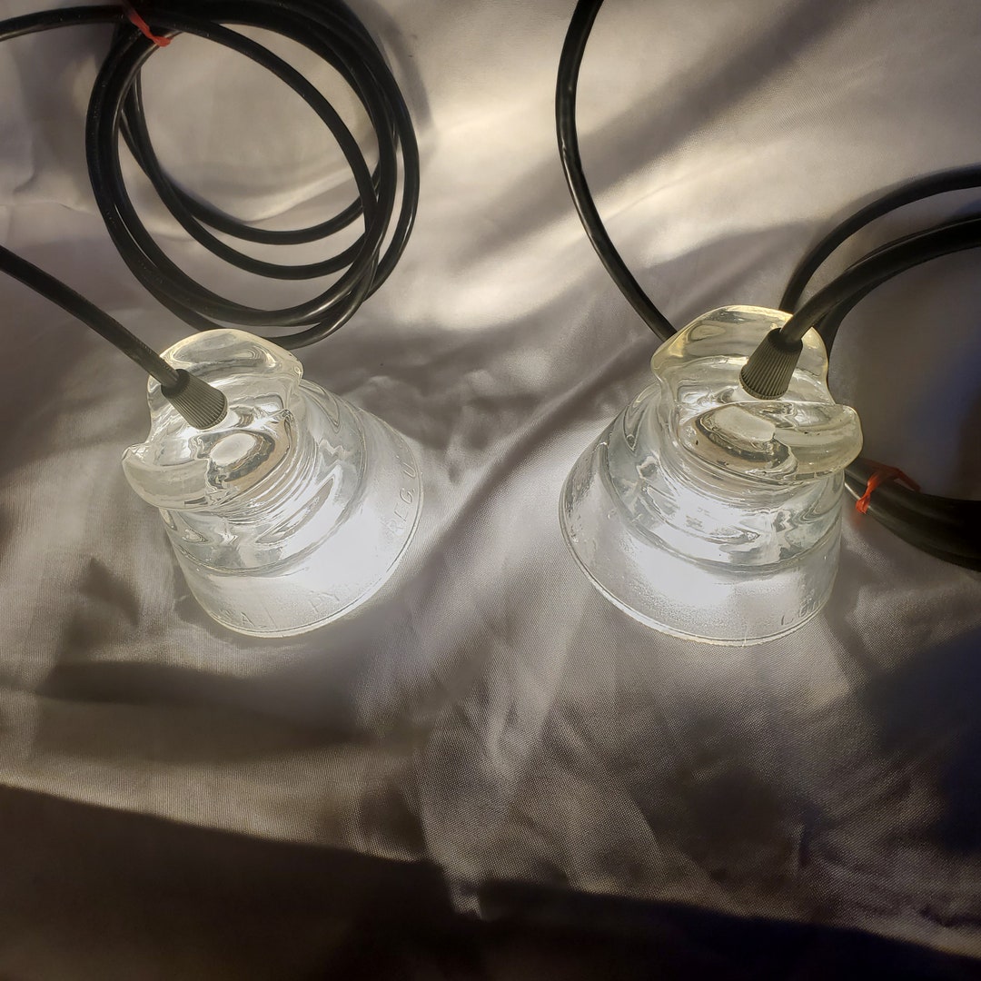 Pair (2) Matched Pair Pyrex Glass Electric Insulator RARE Pendant Light ...