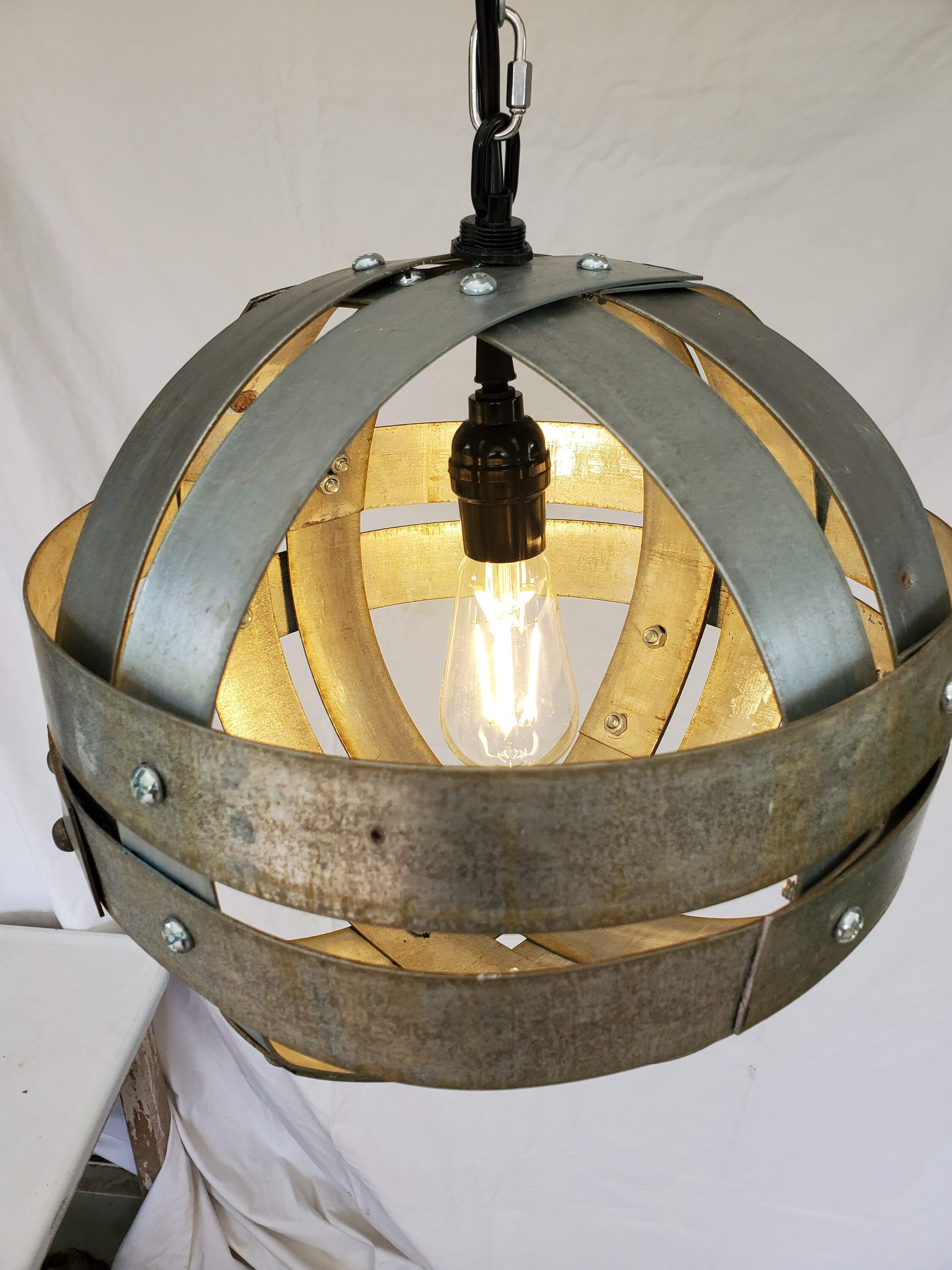 Mini Galvanized Wine Barrel Hoop Lamp Light Fixture - Etsy