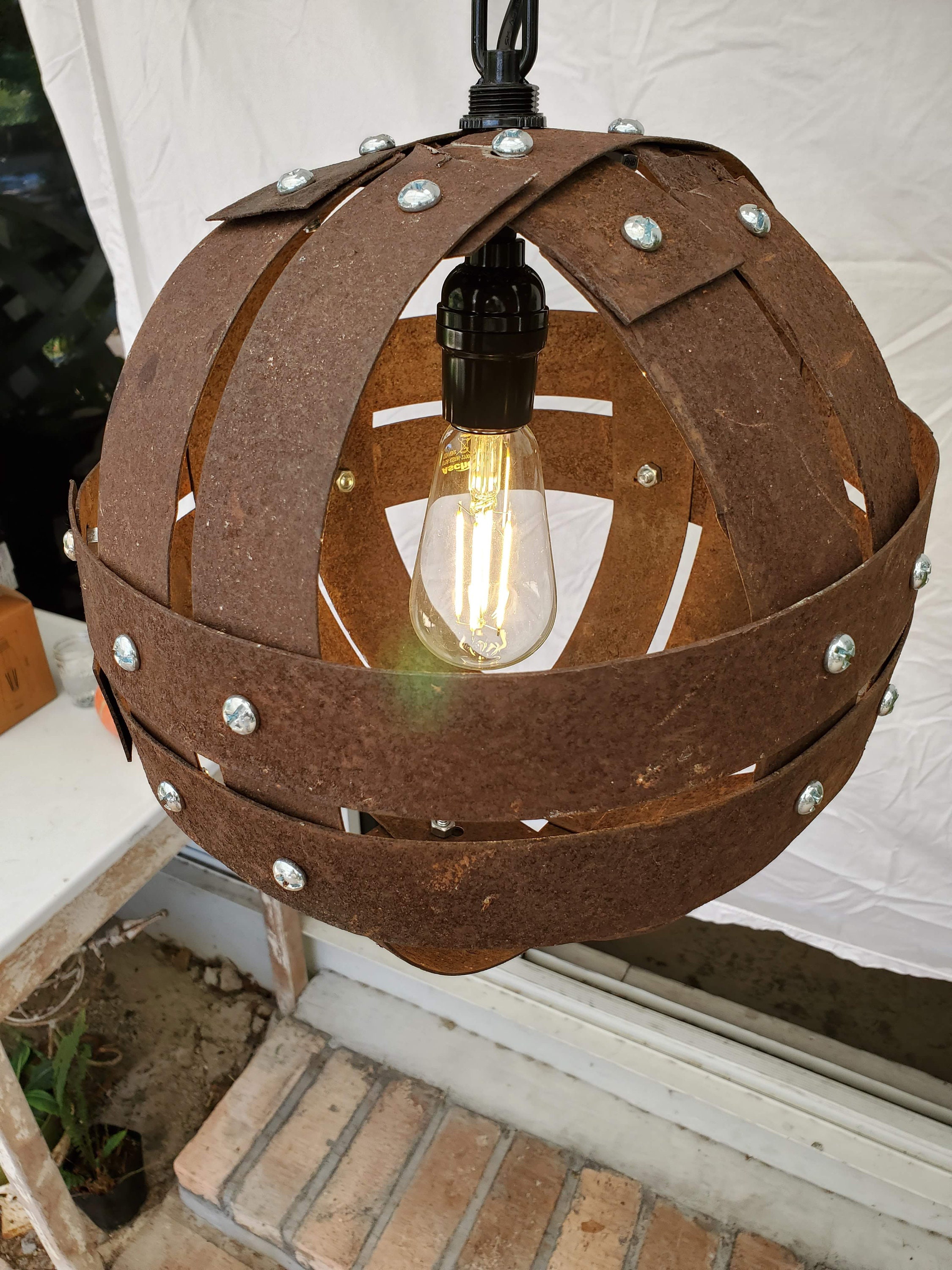 Mini Rusty Wine Barrel Hoop Lamp Light Fixture - Etsy