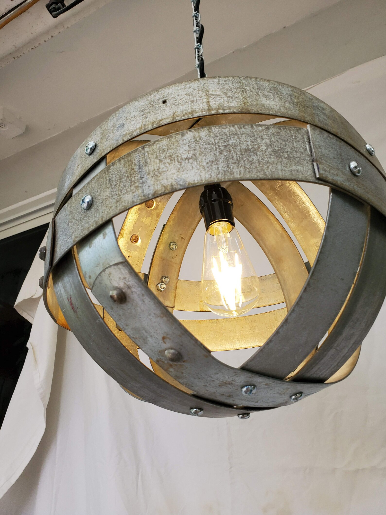 Mini Galvanized Wine Barrel Hoop lamp light fixture | Etsy