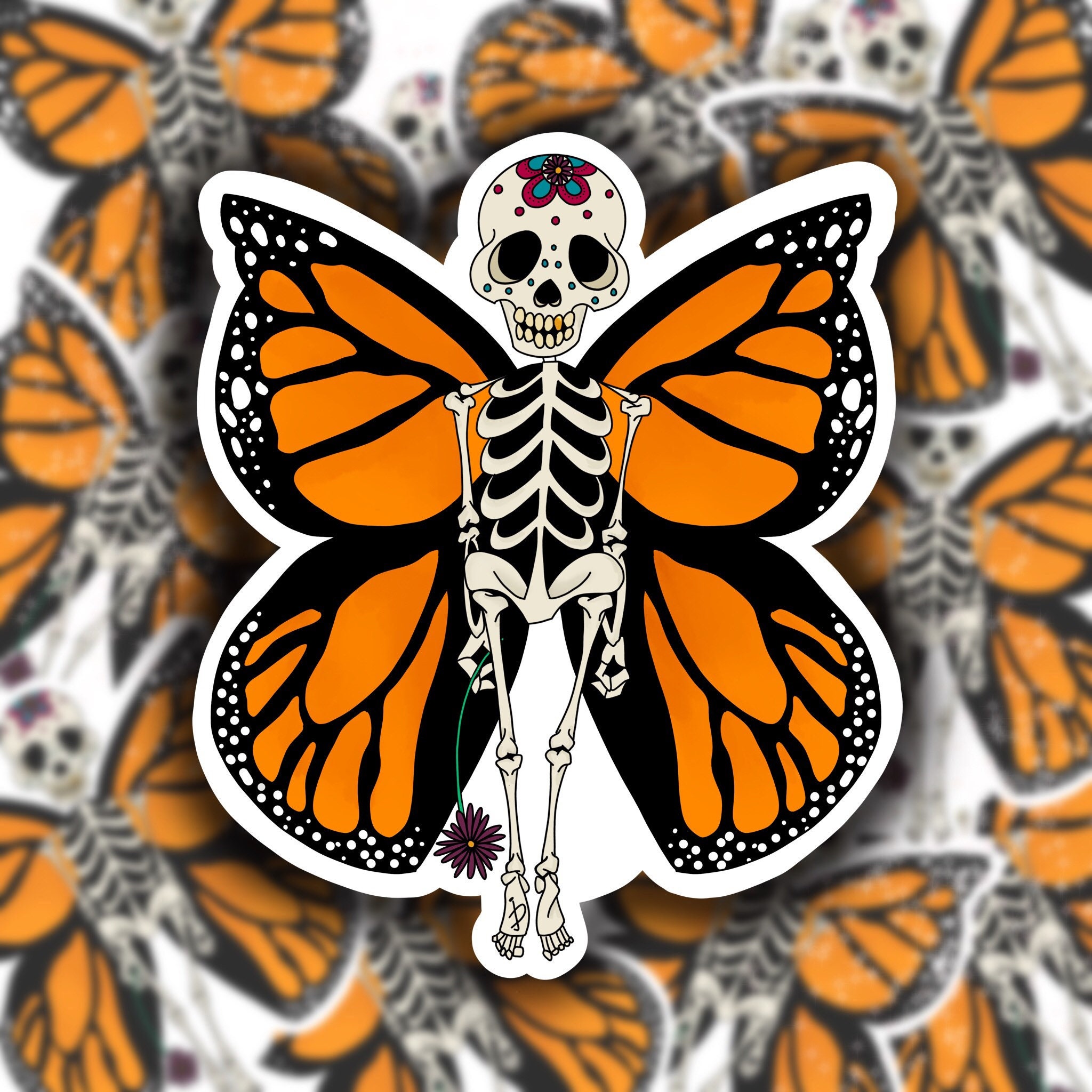 Día de la muerte esqueleto Monarca mariposa pegatina Dia De | Etsy