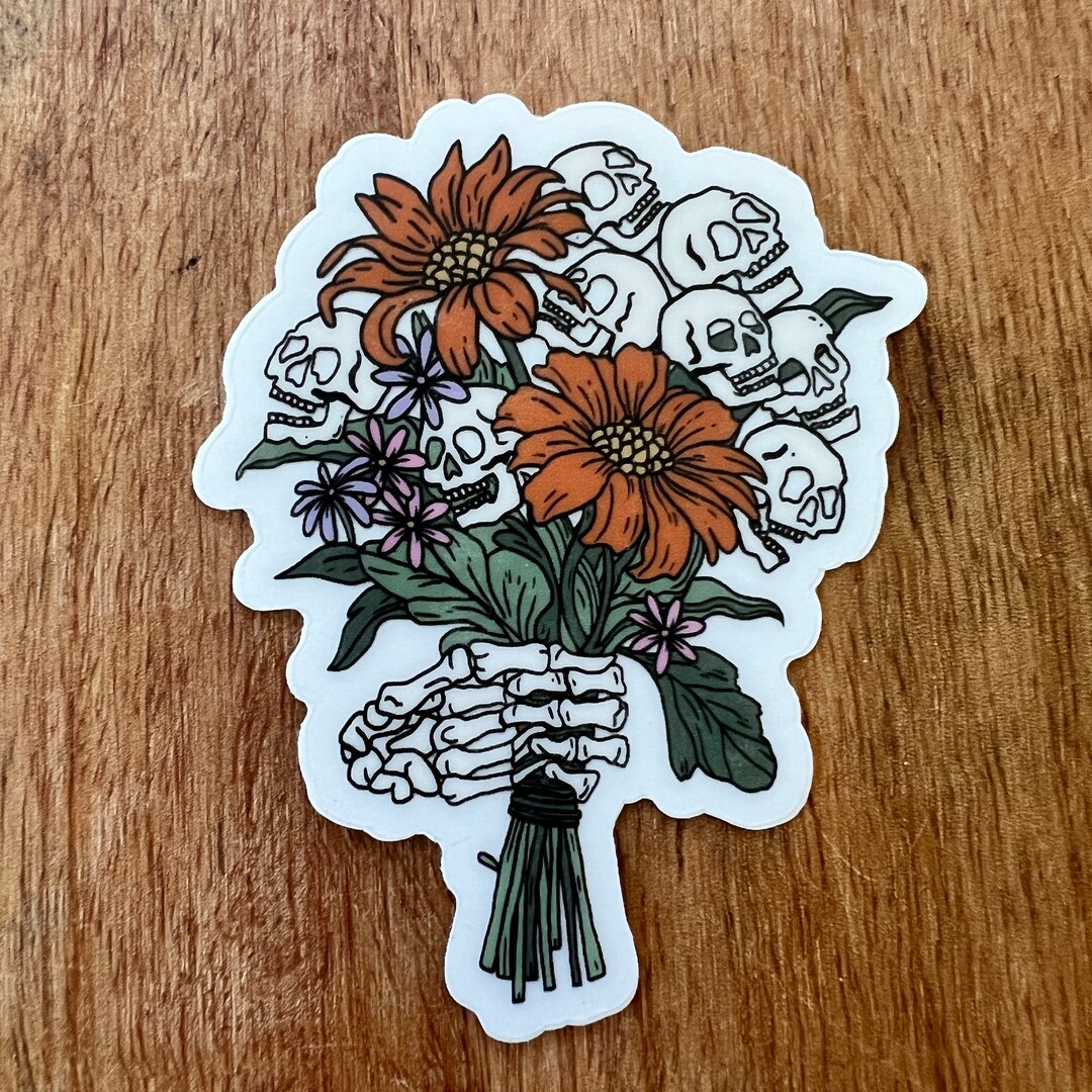 Halloween Skull Floral Bouquet Sticker: Waterproof Vinyl Laptop Decal ...