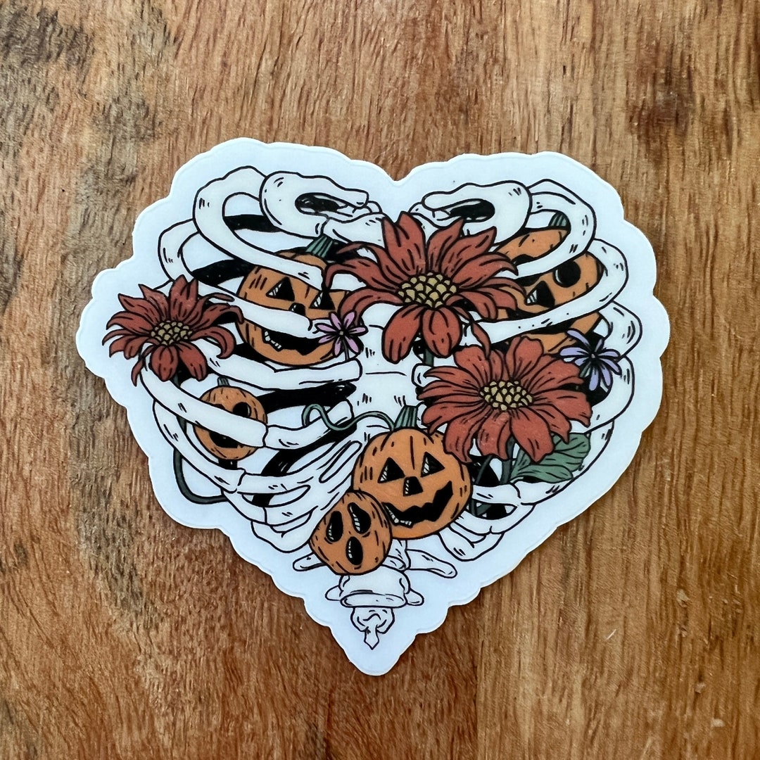 Halloween Rib Cage Heart Sticker, Waterproof Vinyl Halloween Sticker ...