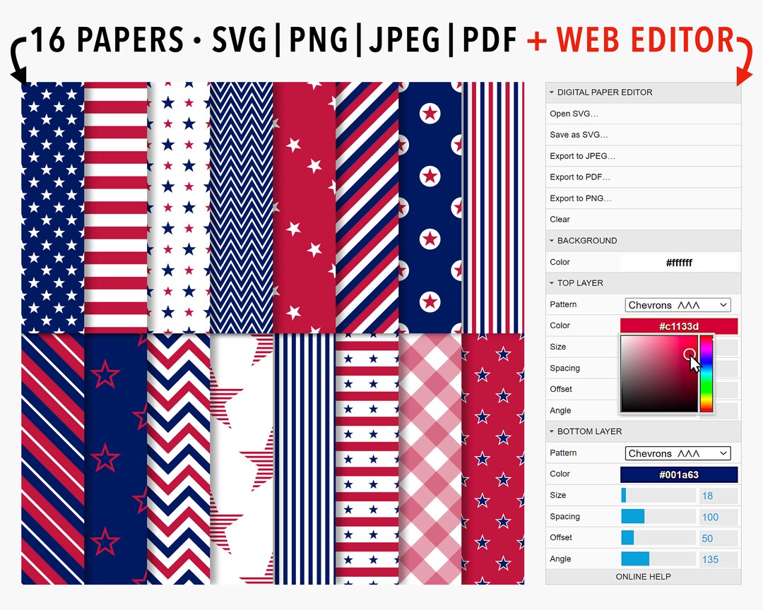 Editable Patriotic Digital Paper Pack: Red White and Blue, Stars and ...