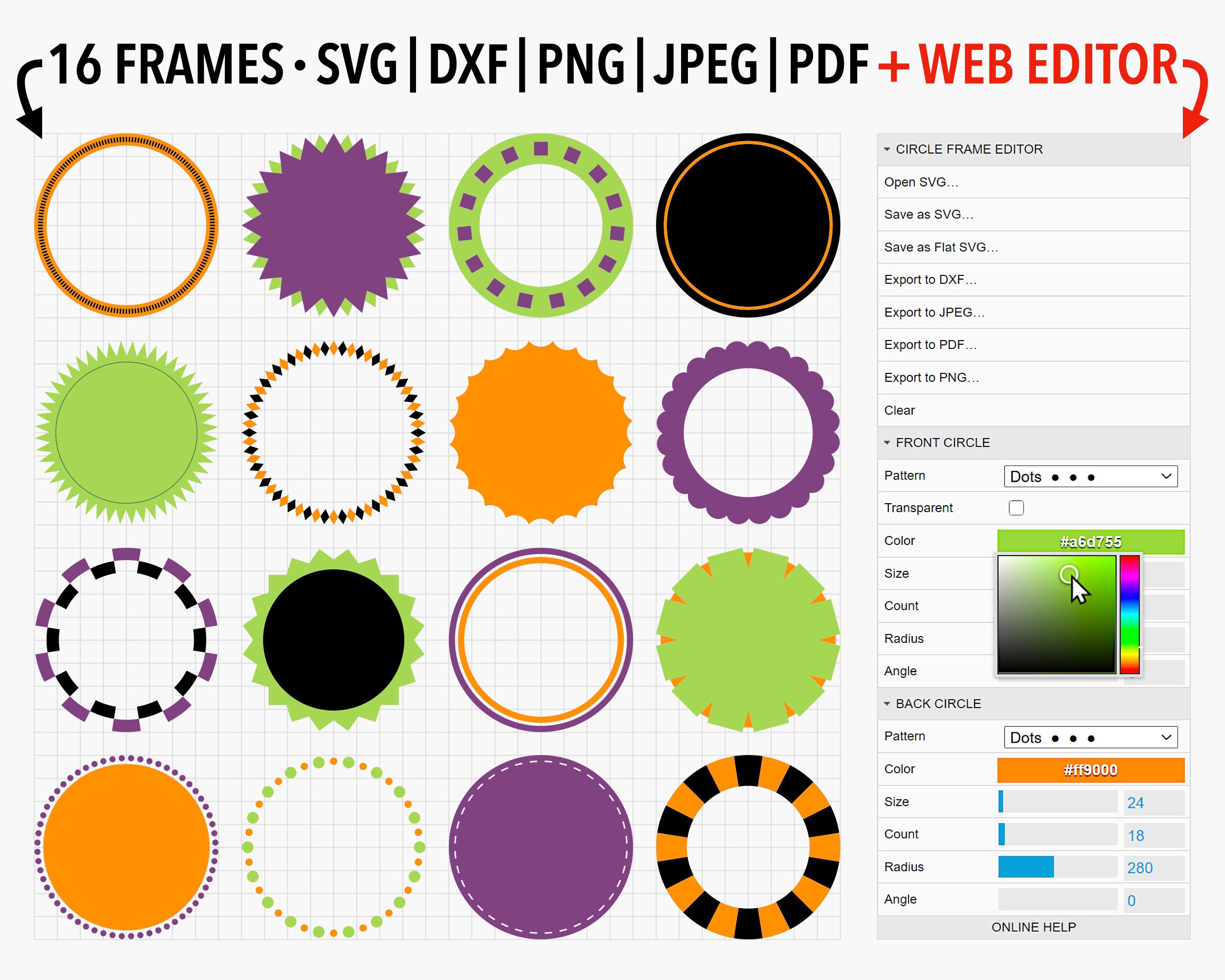 Editable Halloween Circle Frames SVG Bundle, Commercial Use ...