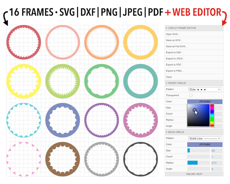 Editable Inverted Circle Frames SVG Bundle in Light Rainbow Colors ...
