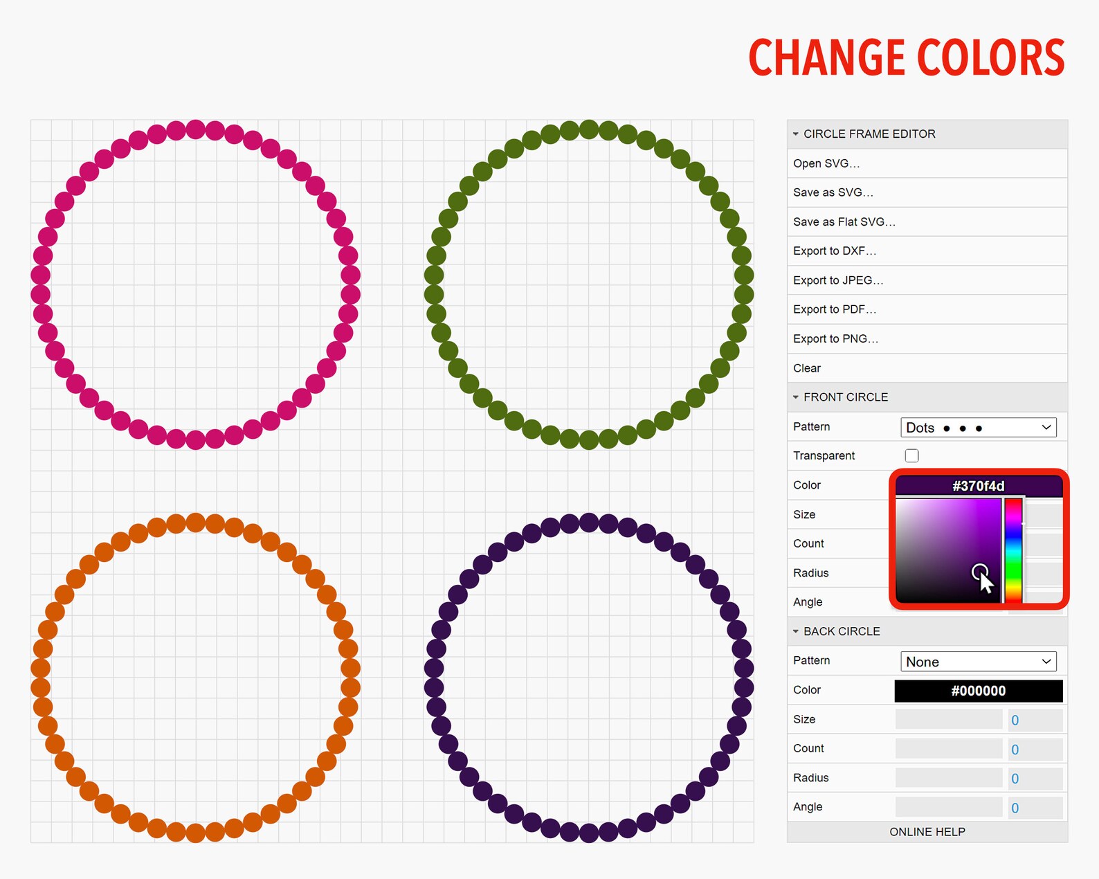 Editable Dotted Circle Frames SVG Bundle in Dark Rainbow Colors ...