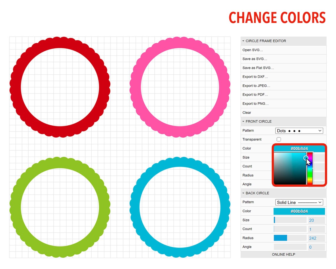 Editable Scalloped Circle Frames SVG Bundle in Rainbow Colors ...