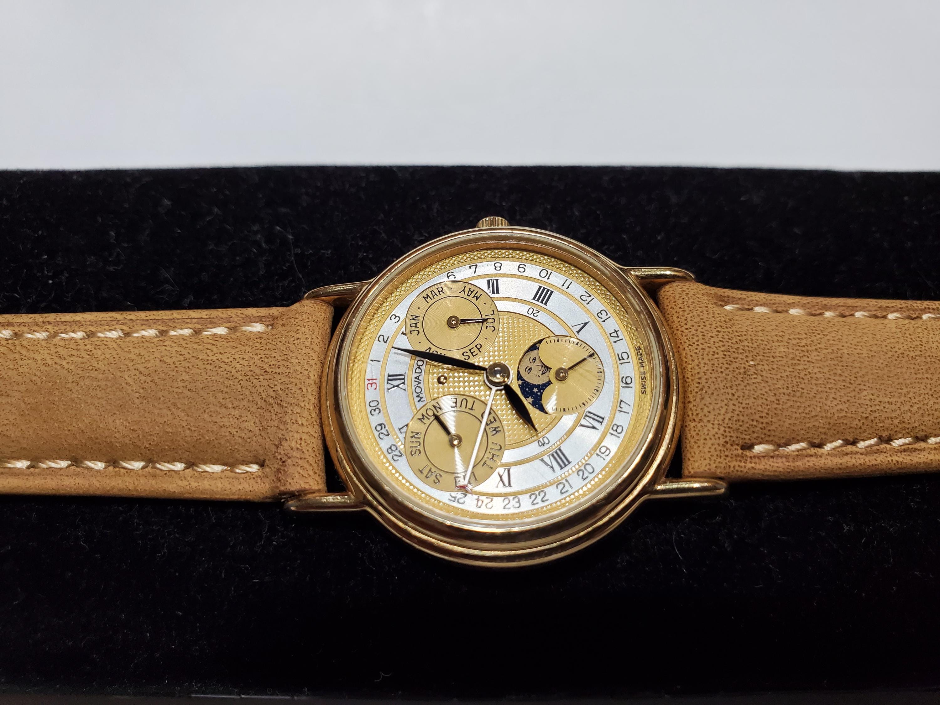 Rare Vintage ESQ Movado Moon Phase Triple Date Circa 1980's Wristwatch ...