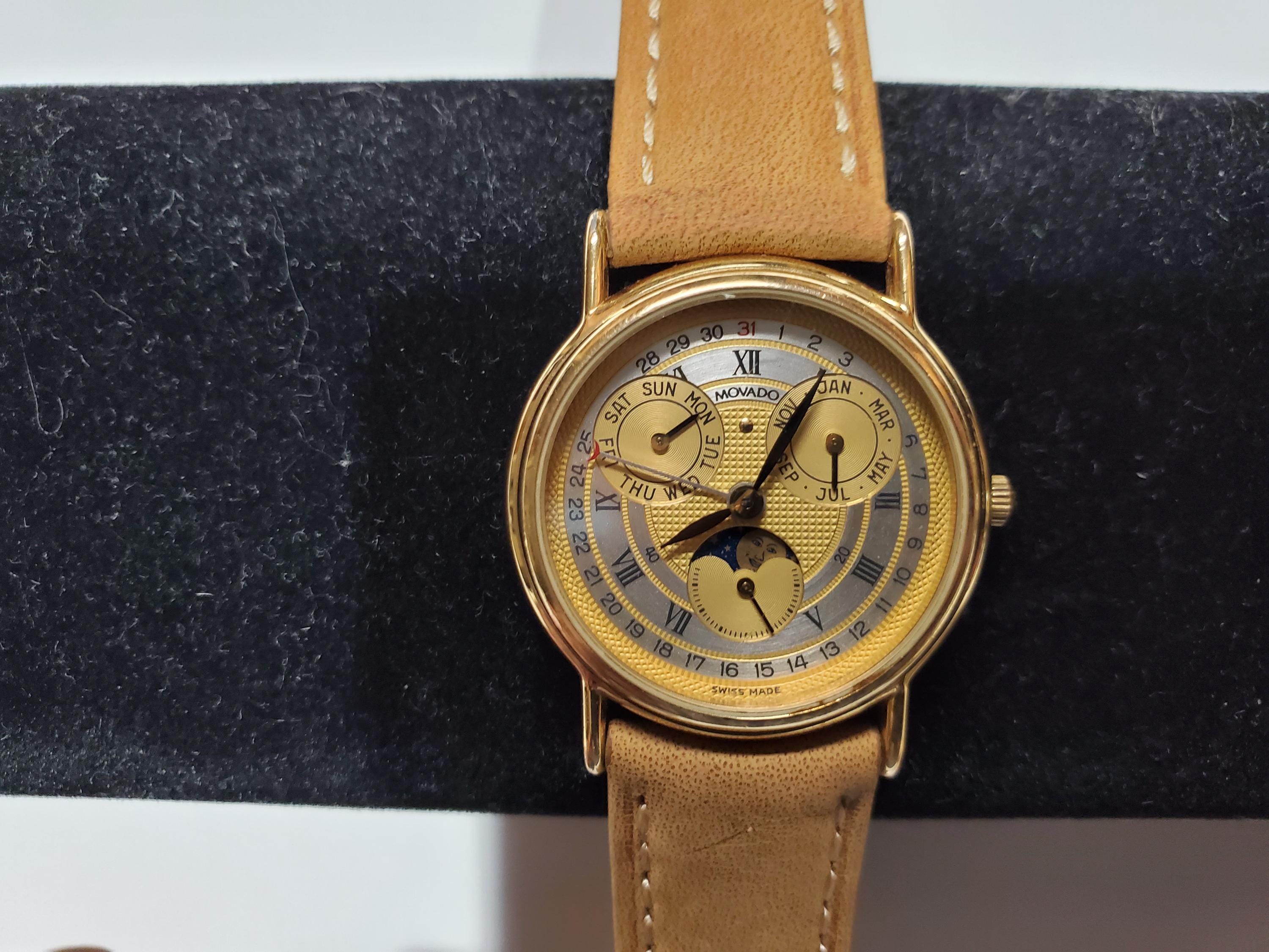 Rare Vintage ESQ Movado Moon Phase Triple Date Circa 1980's Wristwatch ...