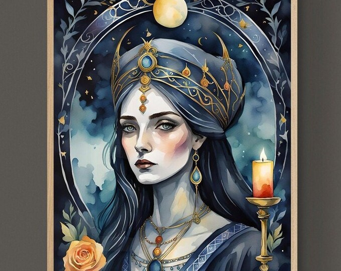 The Dark High Priestess Tarot Art Print, High Priestess Tarot Art, the ...