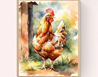 Rustic Chicken Farmhouse Art, Digital Print, Countryside Barn and ...