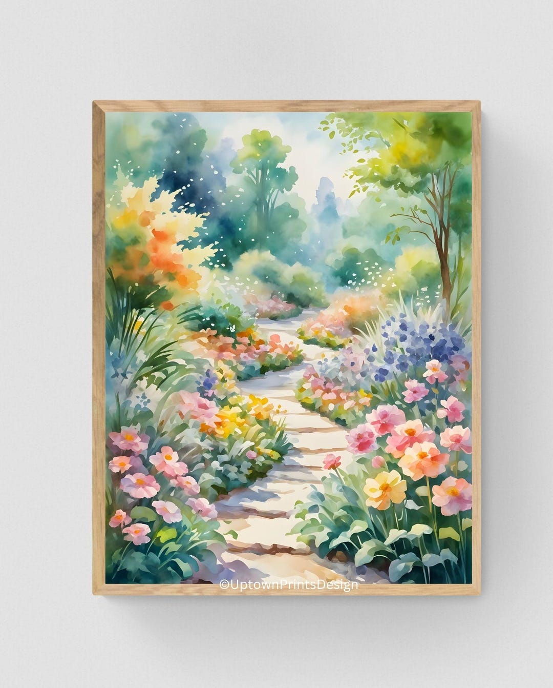 Garden Walkway Watercolor Floral Art, Instant Download Printable ...