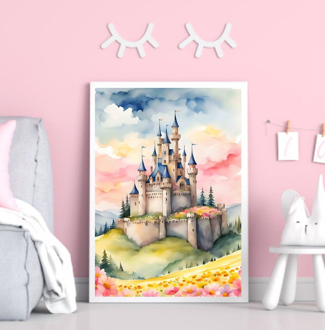 Castle Wall Art Print, Watercolor Wall Art, Instant Digital Printable ...