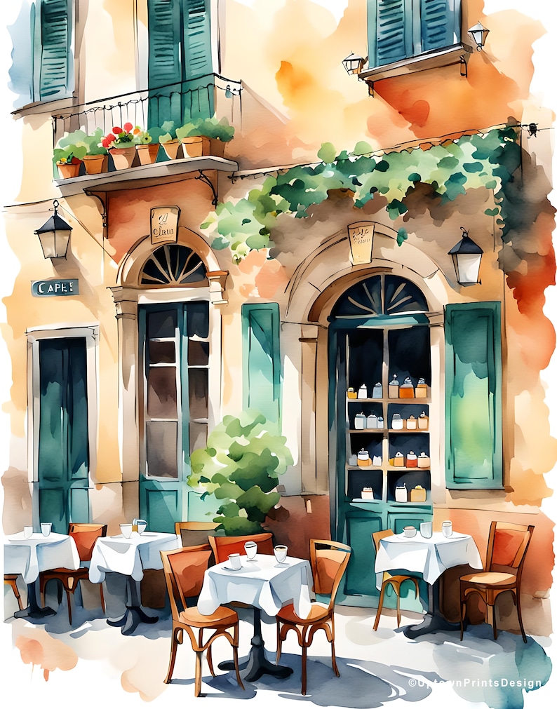 Watercolor Italian Street Cafe Wall Art, Venice Wall Art, Italy Decor ...