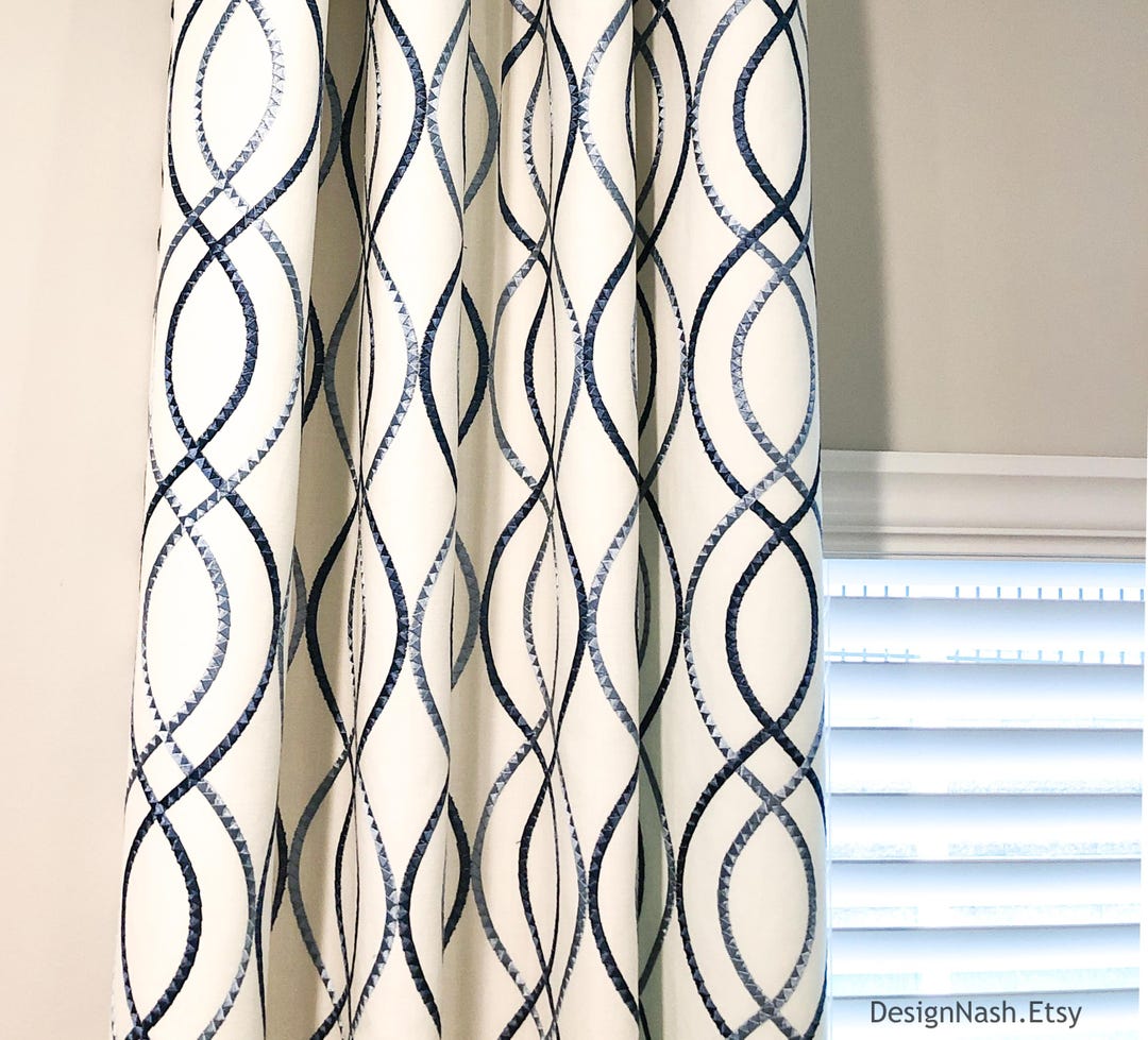 Marina Wavy Geometric Embroidered Drapery Panel - Etsy